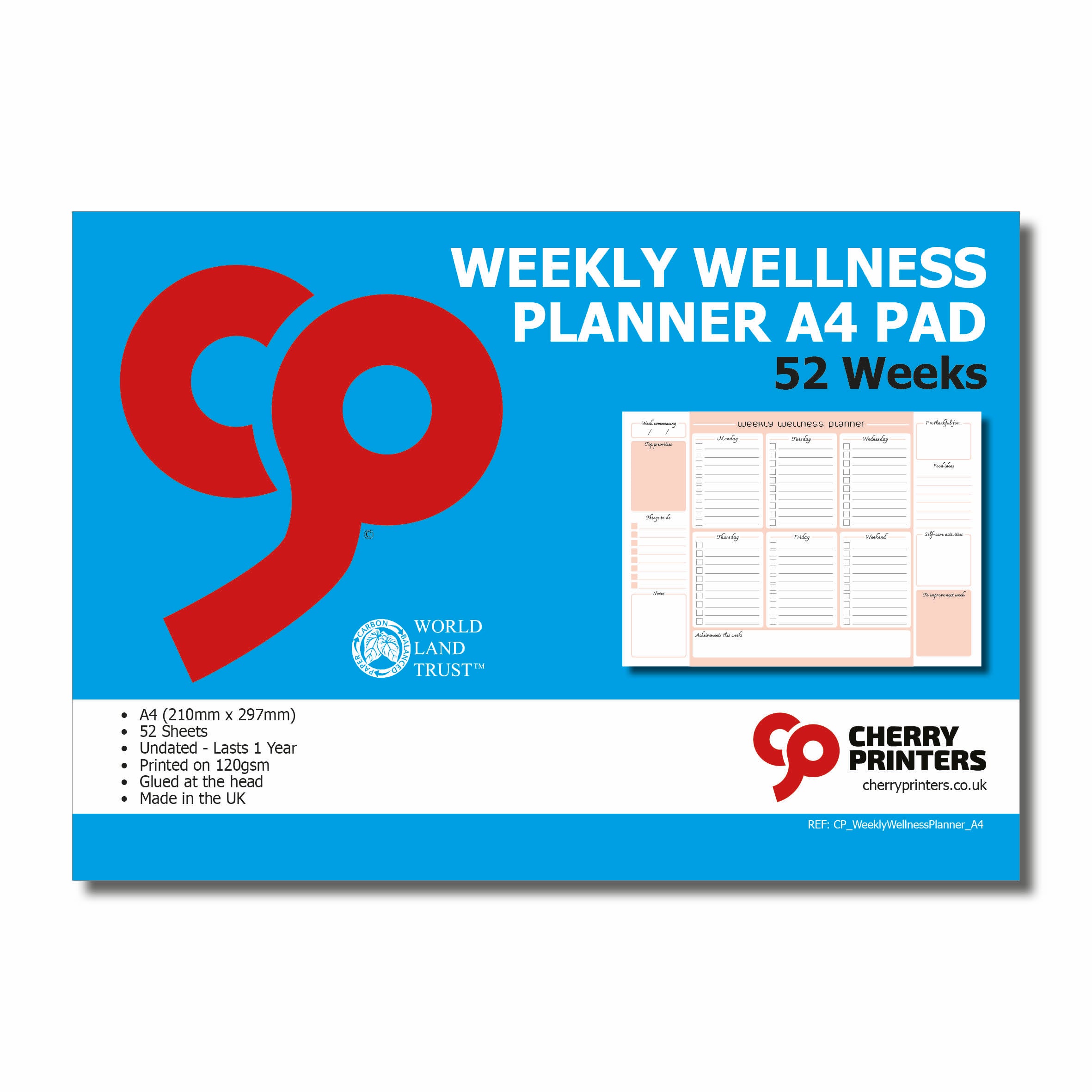 Weekly Wellness Planner | A4 Glued Pad | 52 Undated Sheets for Year-Ro ...