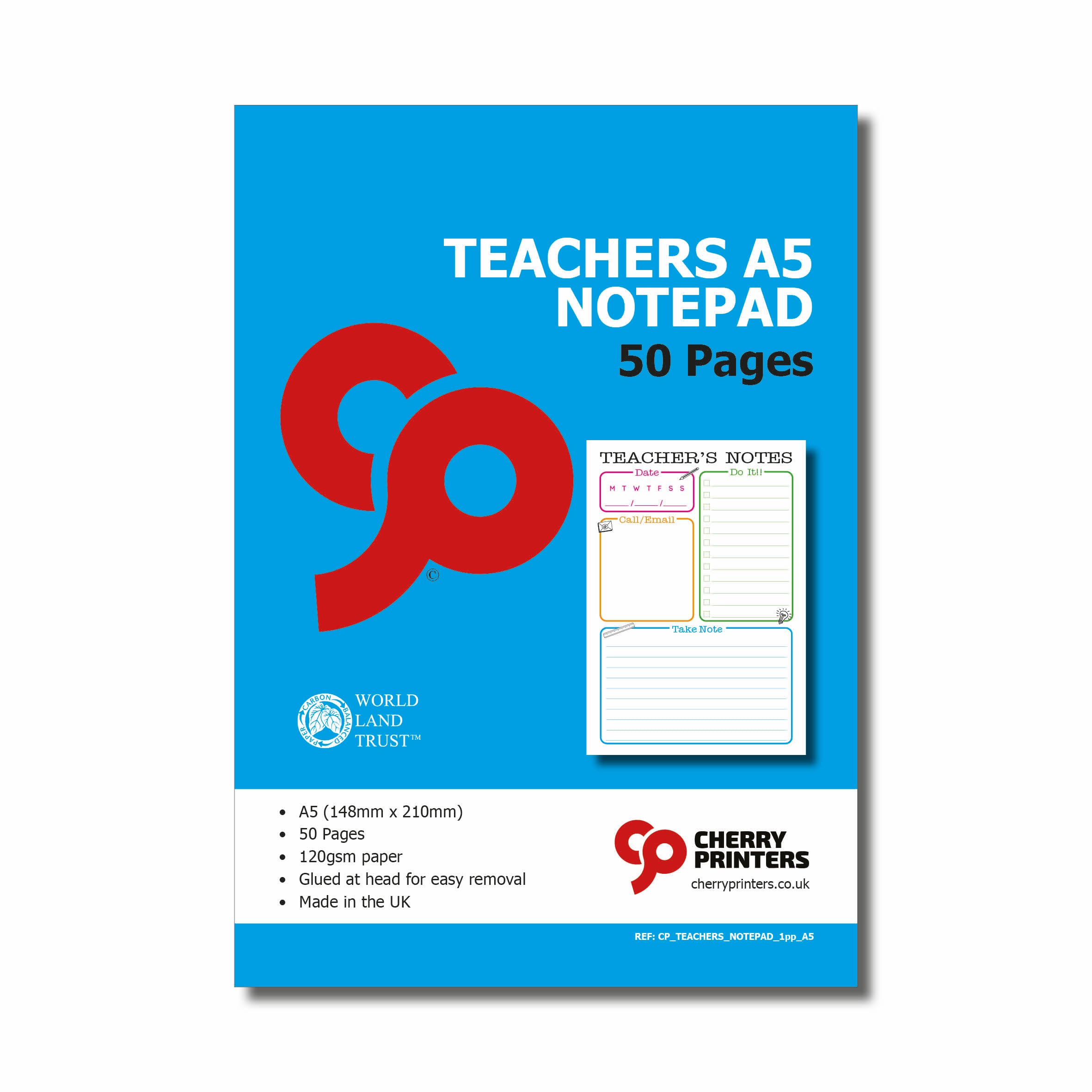 Teachers A5 Note Pad | A5 148mm x 210mm | 120gsm 50 pages | Glued at h ...