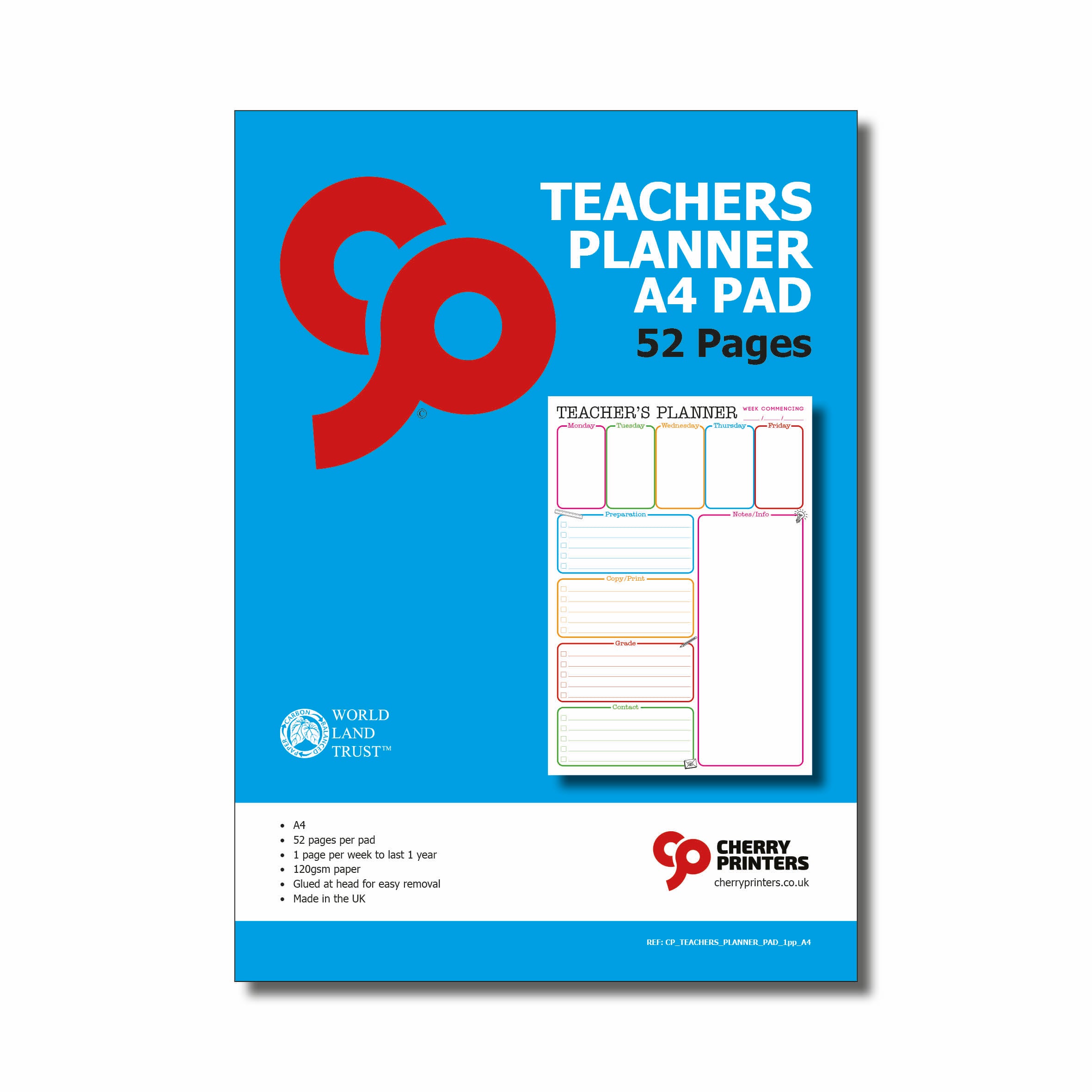 Teachers Planner Pad | A4 210mm x 297mm | 120gsm 52 pages | Glued at h ...