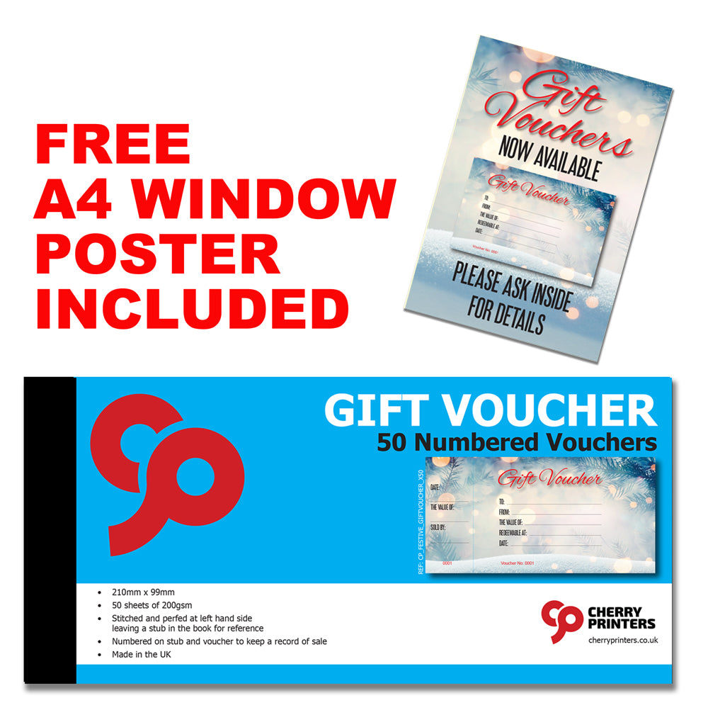 Festive Gift Voucher Book 99mm x 210mm with FREE A4 POSTER – Cherry ...