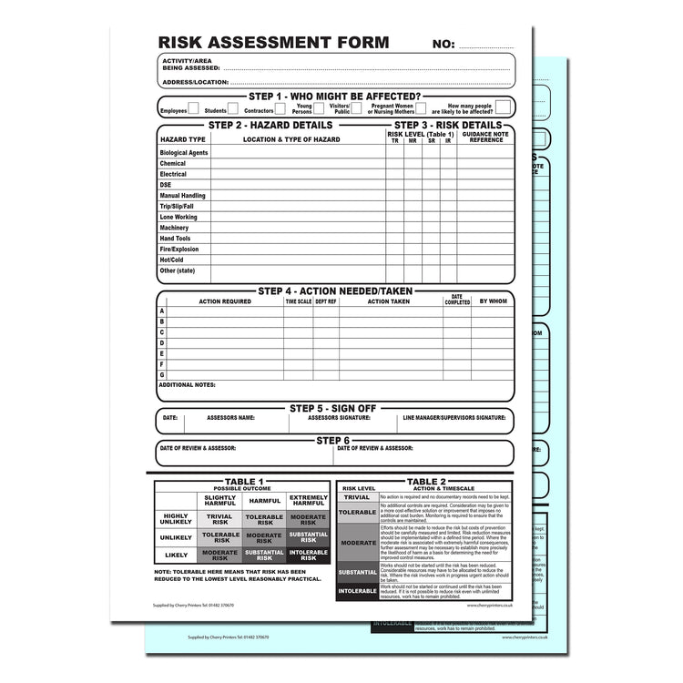 NCR Risk Assessment Form Duplicate A4 Book – Cherry Printers UK
