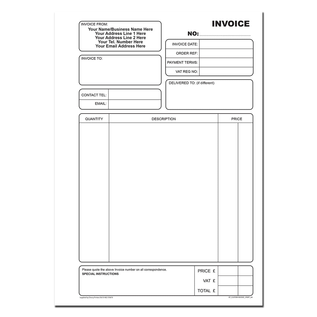 NCR *CUSTOM* Invoice Triplicate Book A4 | 2 Book Pack – Cherry Printers UK
