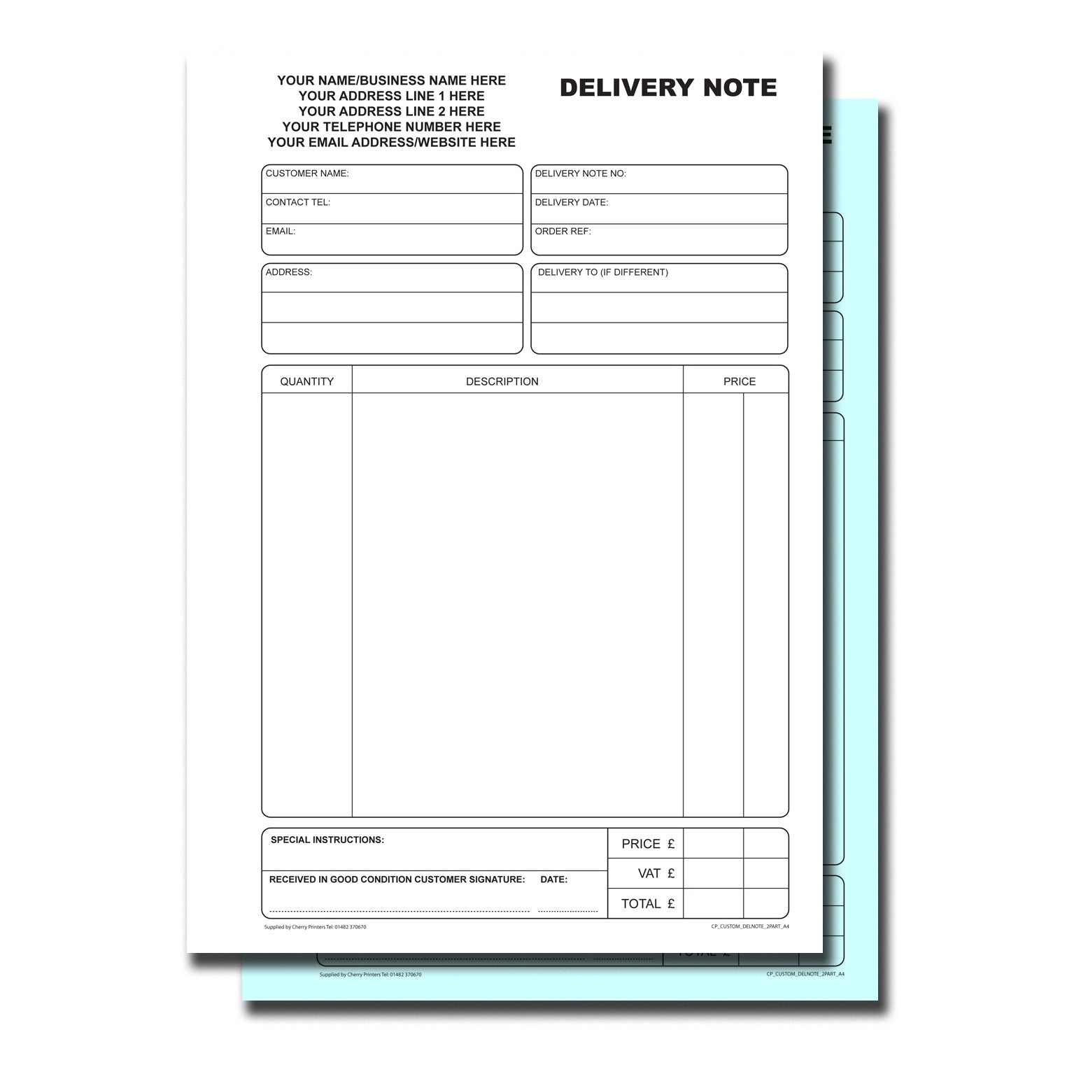 NCR *CUSTOM* Delivery Note Duplicate Book A4 | 2 Book Pack – Cherry ...