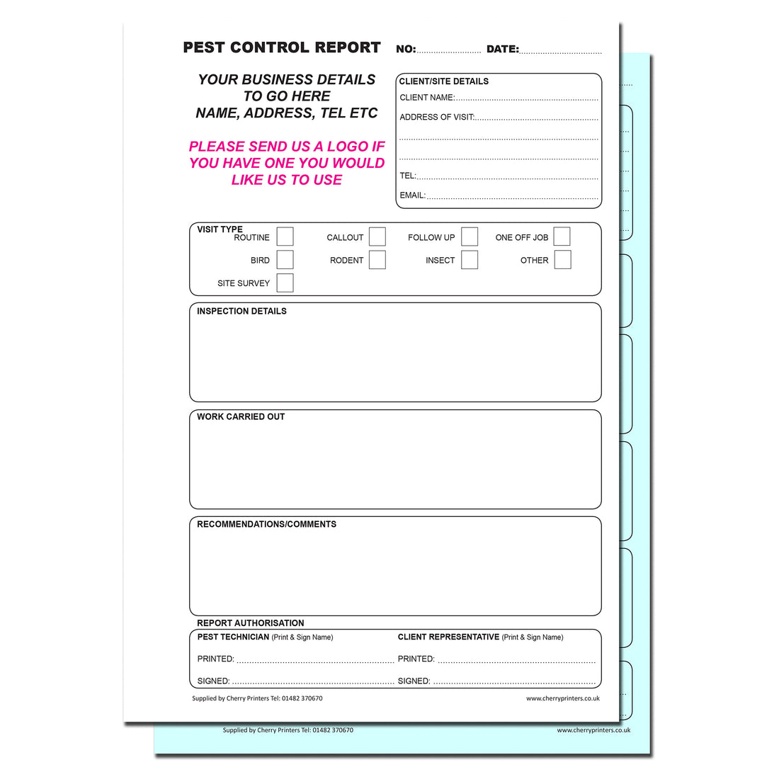 NCR *CUSTOM* Pest Control Report Duplicate Book A4 | 2 Book Pack ...