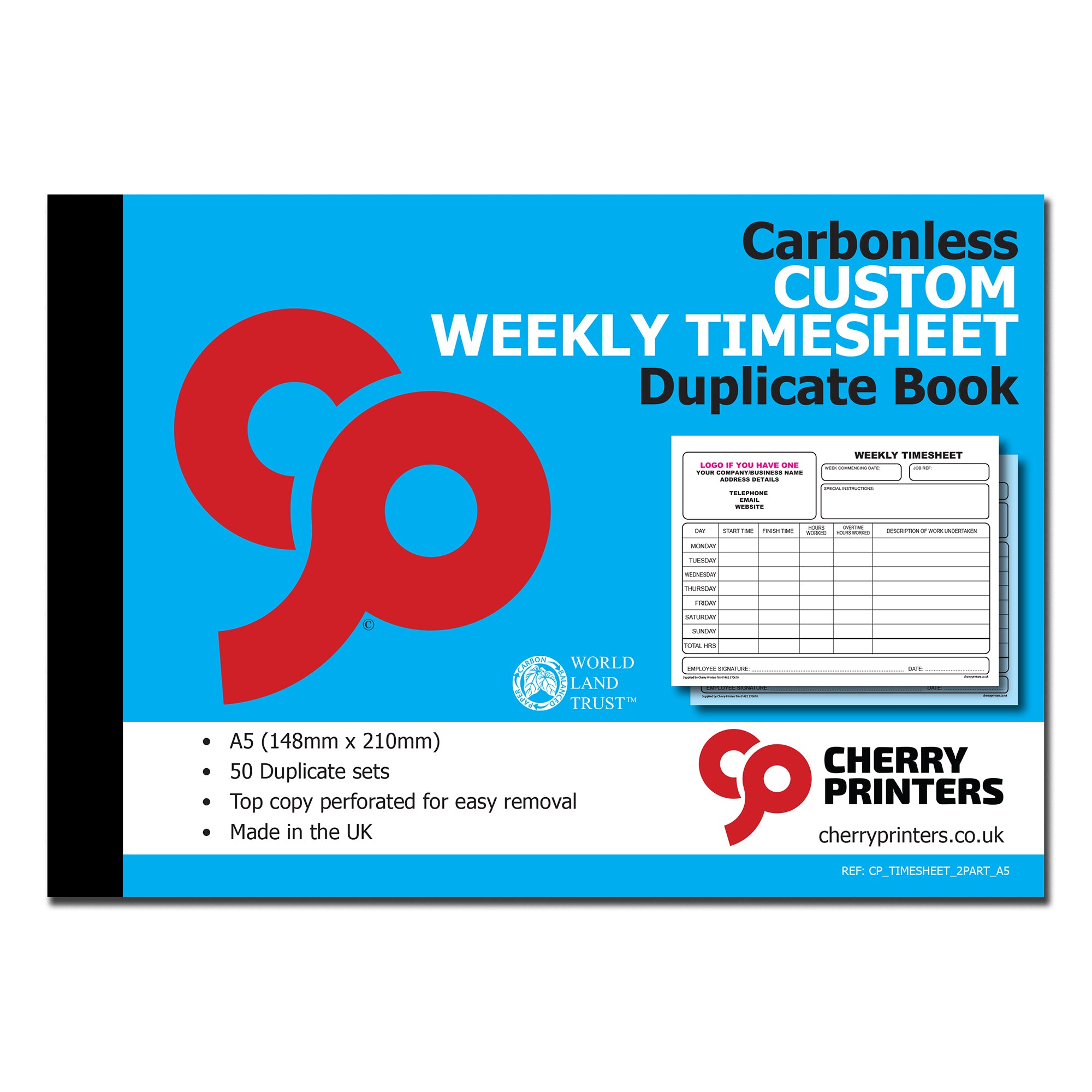 NCR *CUSTOM* WEEKLY Timesheet Duplicate Book A5 | 4 Book Pack – Cherry ...