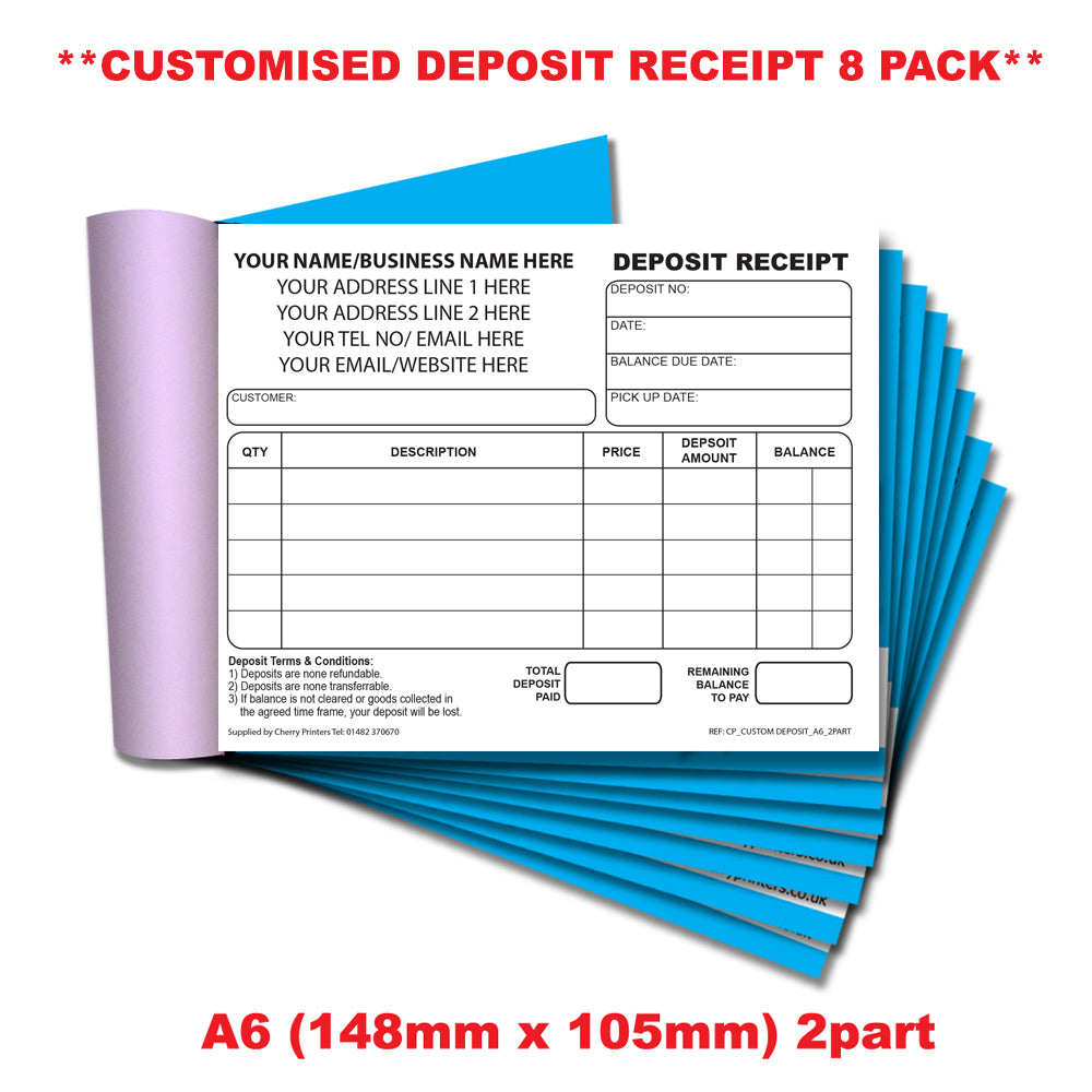 NCR *CUSTOM* Deposit Receipt Duplicate Book A6 | 8 Book Pack – Cherry ...