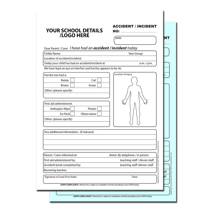 NCR *CUSTOM* School Accident/Incident Duplicate Book A5 4 Book Pack GD ...