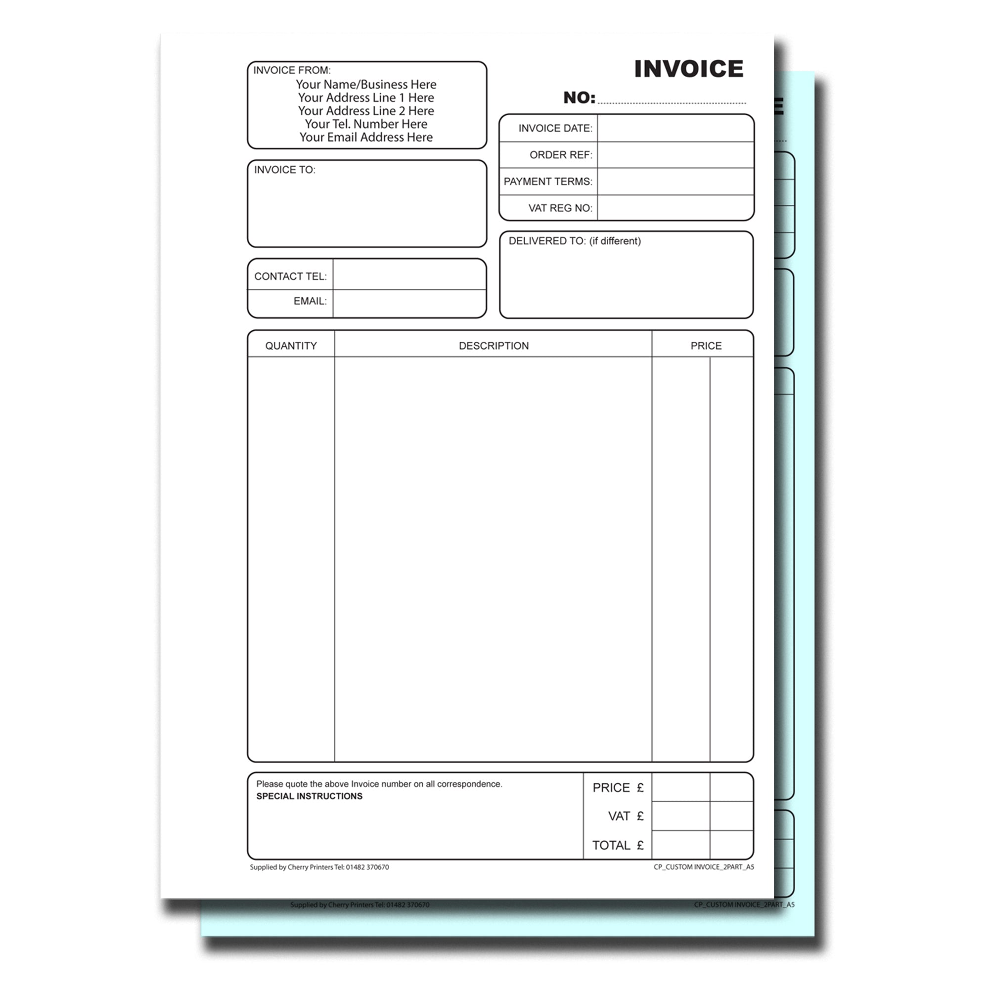 Custom Invoice Duplicate Book A4 | 2 Pack — Cherry Printers UK
