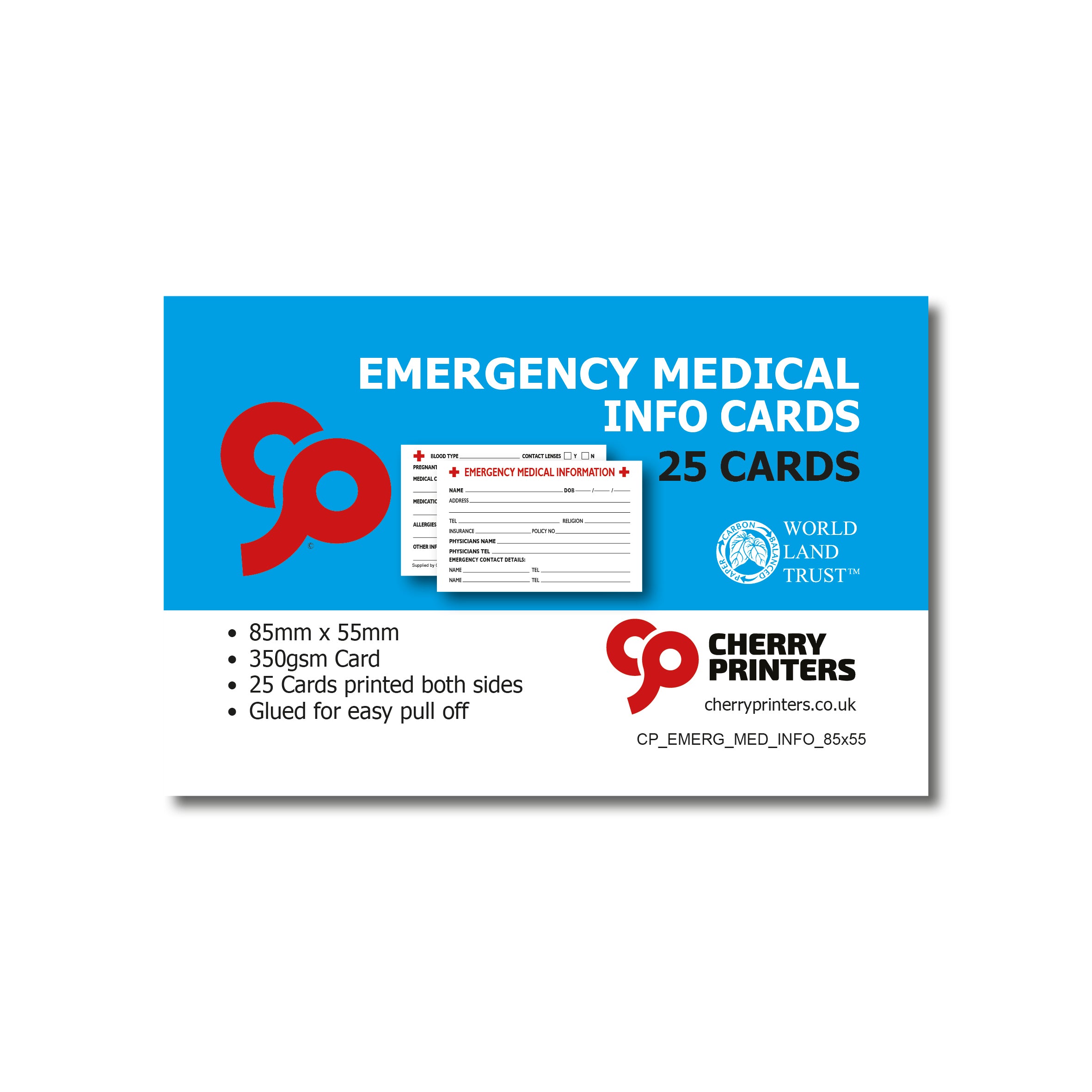 Emergency Medical Info Card | ICE | Pad of 25 cards | 85mm x 55mm ...