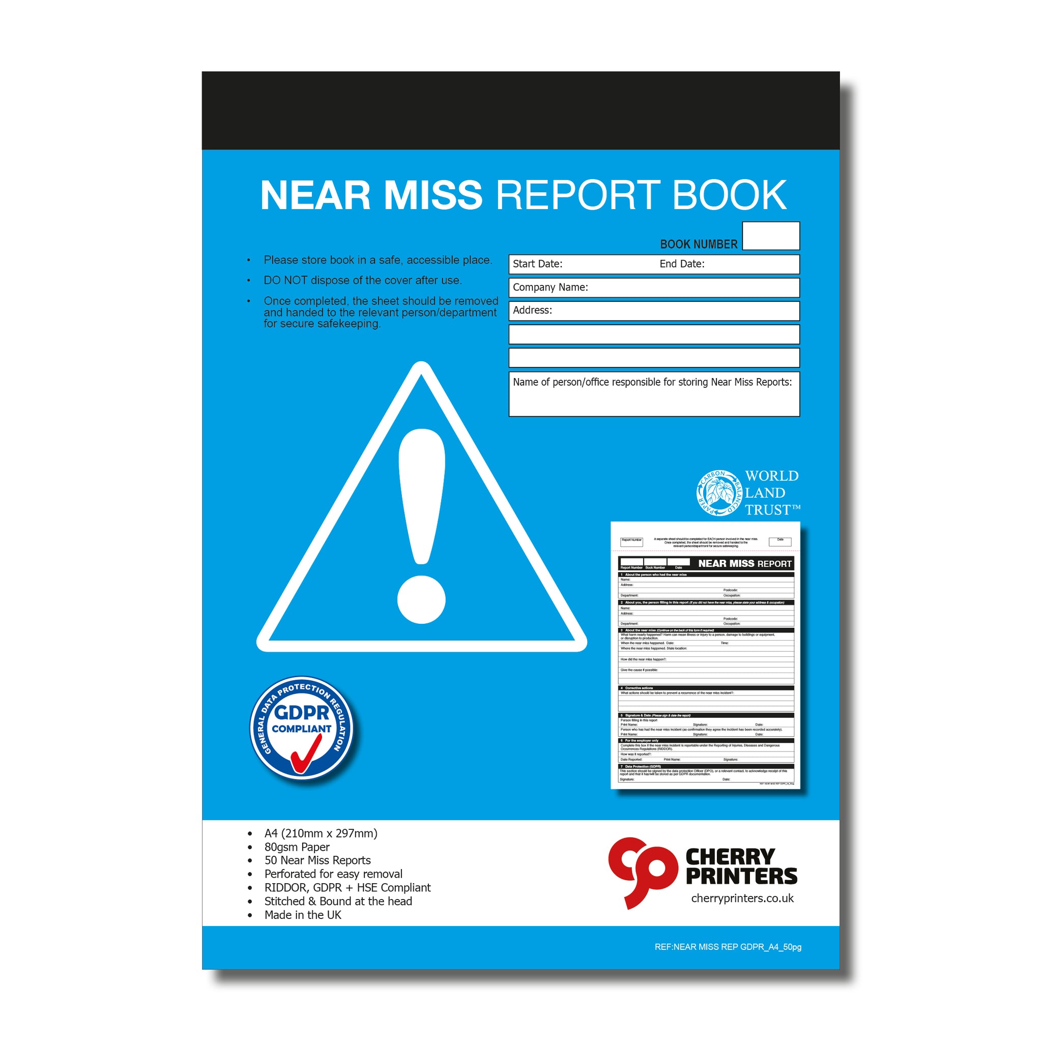 GDPR Near Miss Report Book A4 50 pages - RIDDOR & HSE Compliant ...