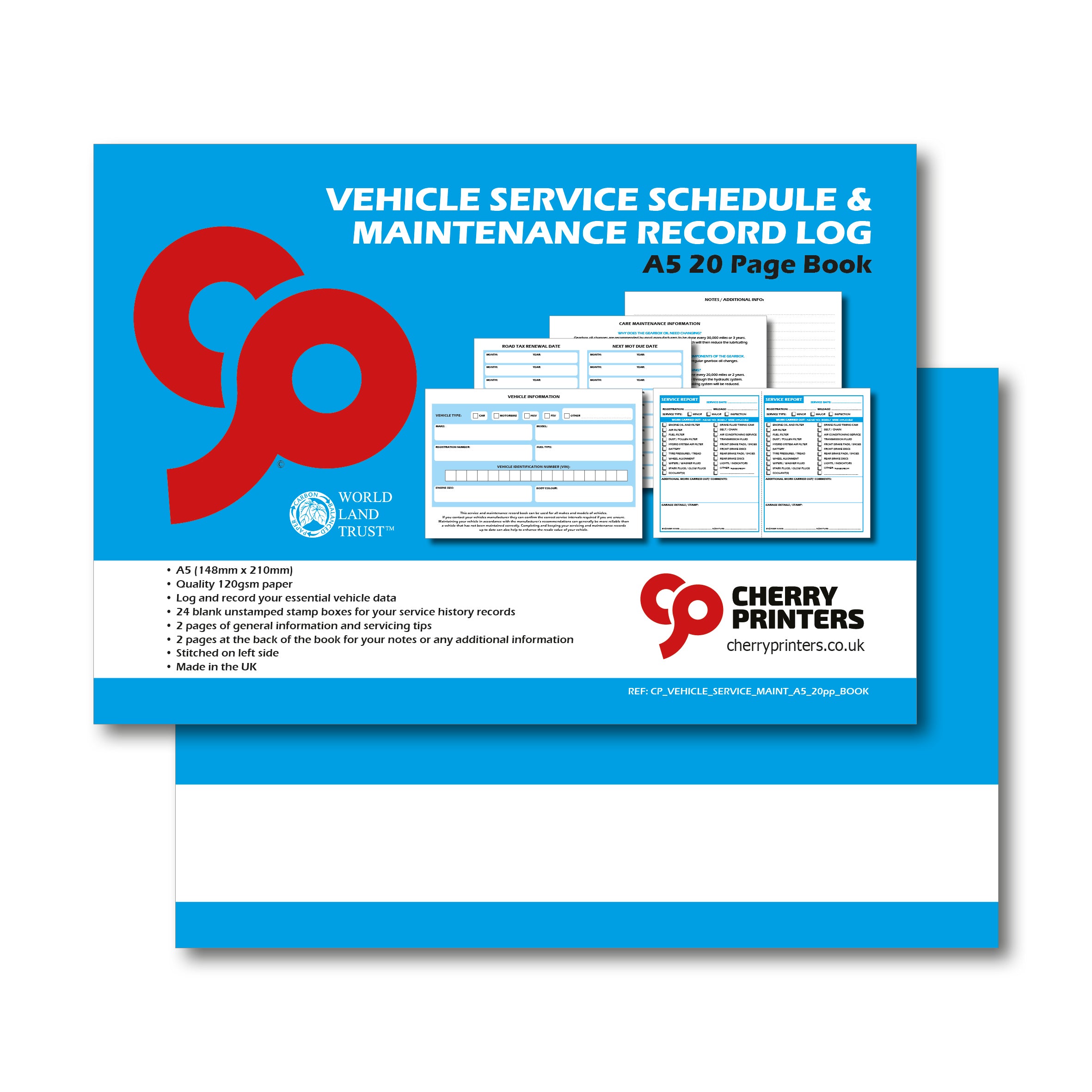 Vehicle Service Schedule & Maintenance Record Log | A5 | Blank Replace ...