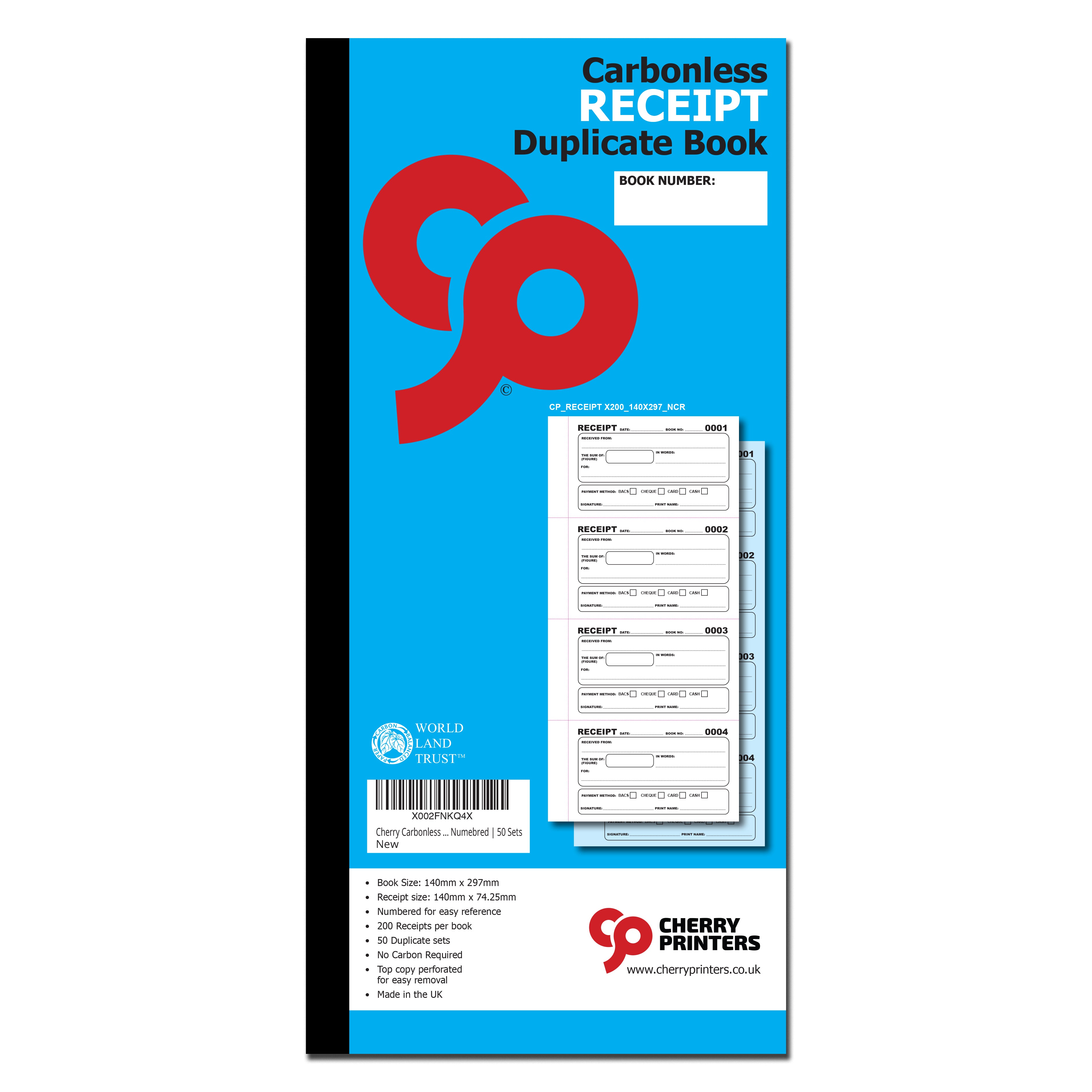 NCR Receipt Duplicate Book | 140mm x 297mm | 200 Numbered Receipts ...