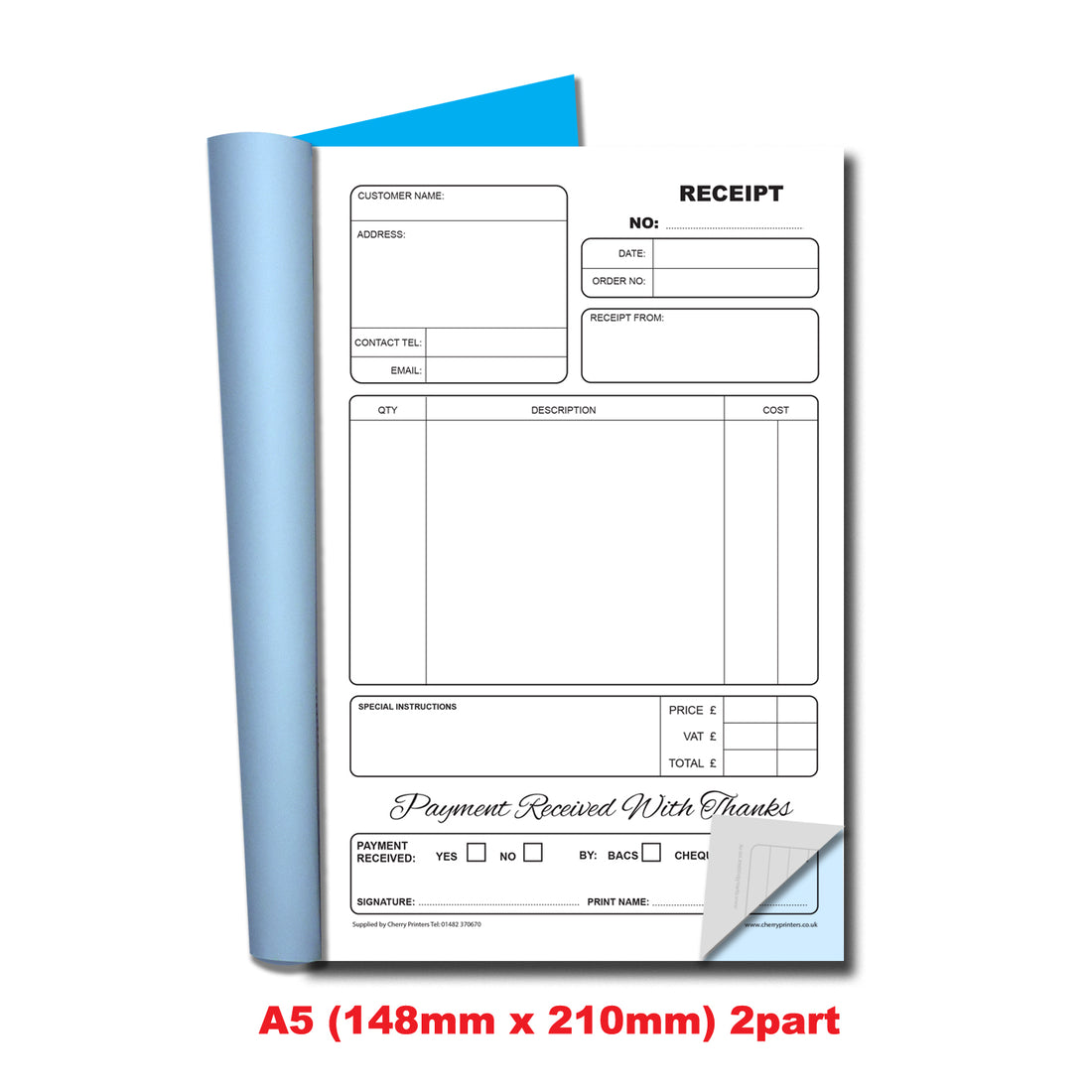 NCR Receipt Duplicate Book A5 – Cherry Printers UK