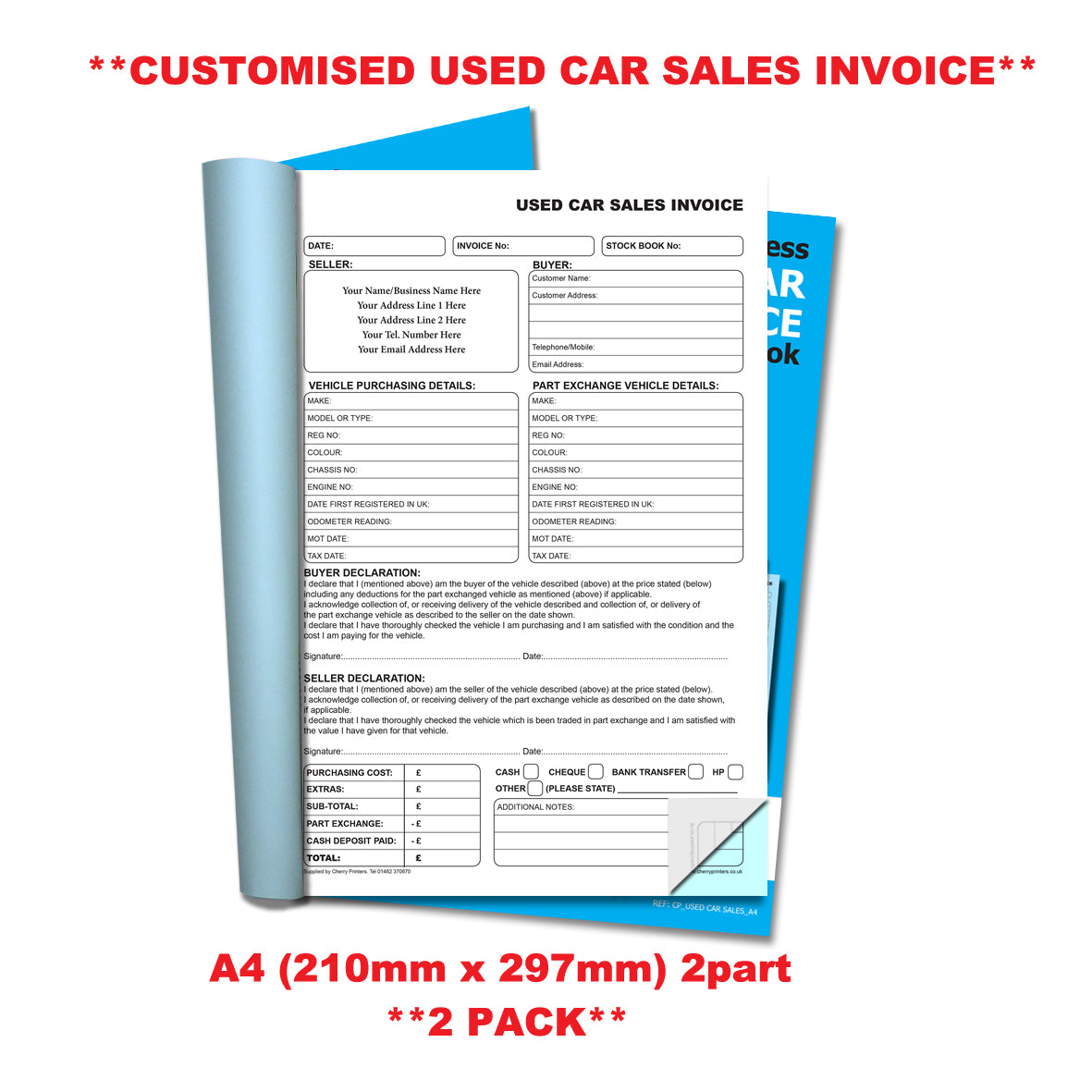 NCR *CUSTOM* Used Car Sales Invoice Duplicate Book A4 50 sets | 2 Book ...