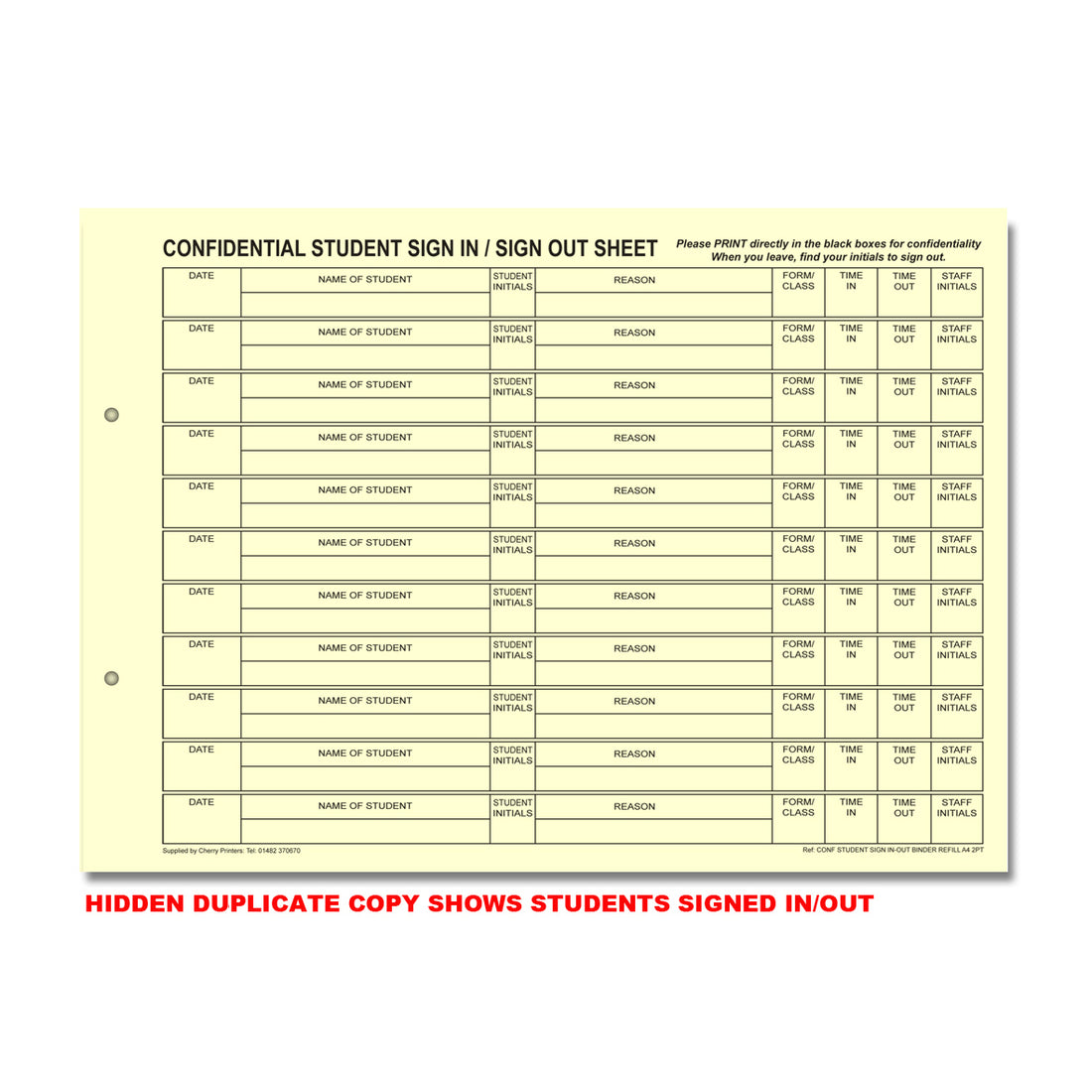 NCR Confidential Student Sign In / Out Ring Binder with 50 A4 Duplicat ...