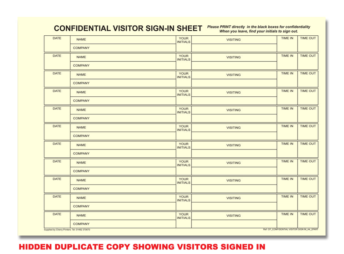 Confidential Visitor Sign In Log Book | Duplicate | 2 part | Carbonles ...