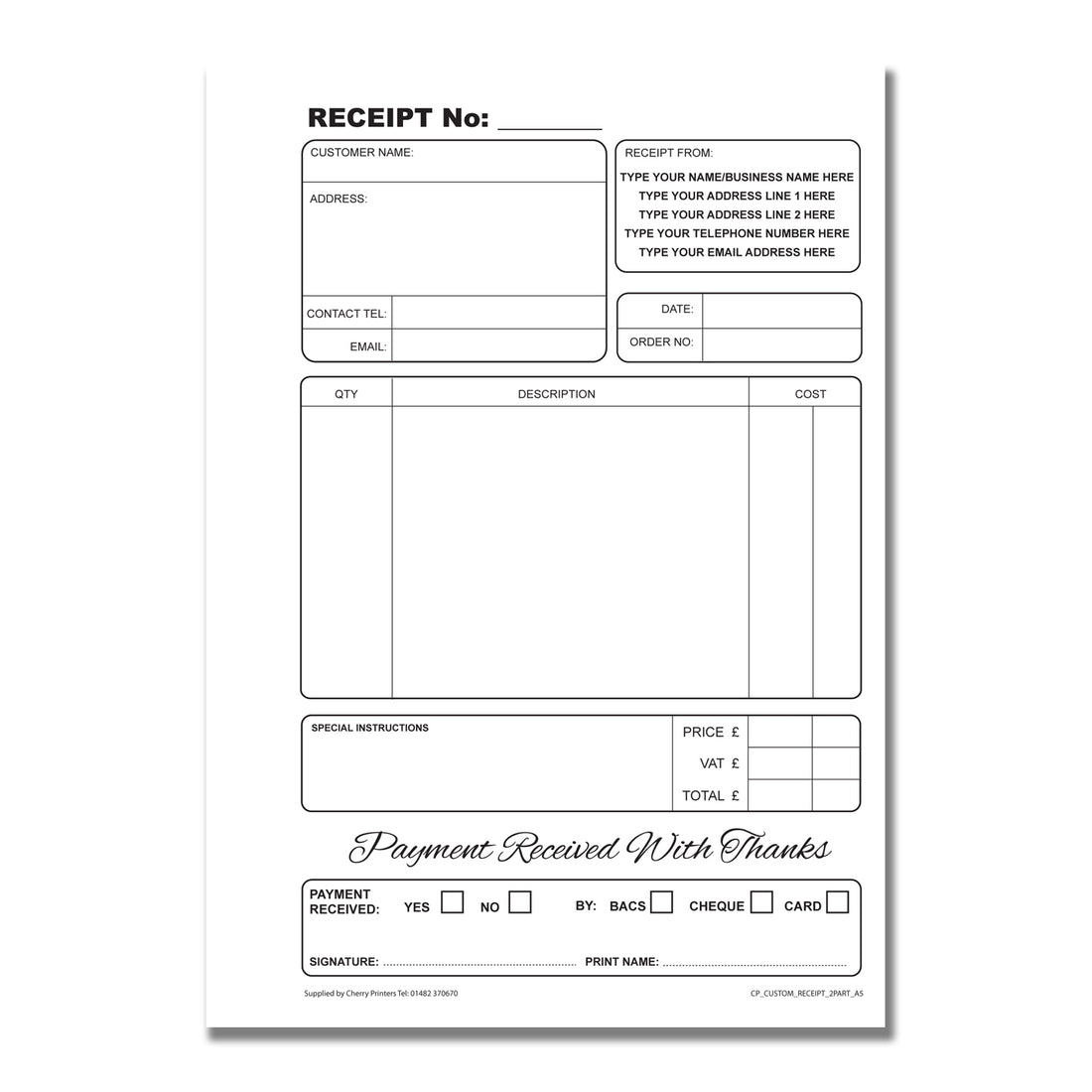 NCR *CUSTOM* Receipt Duplicate Book A5 | 4 Book Pack – Cherry Printers UK