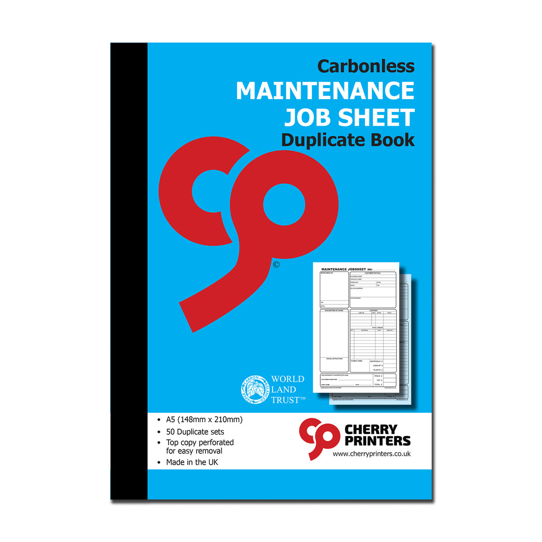 NCR Maintenance Job Sheet Duplicate Book A5 – Cherry Printers UK