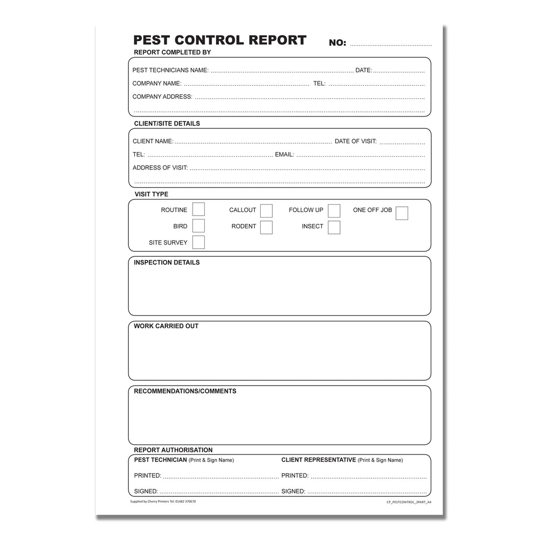 NCR Pest Control Report Duplicate Book A4 – Cherry Printers UK