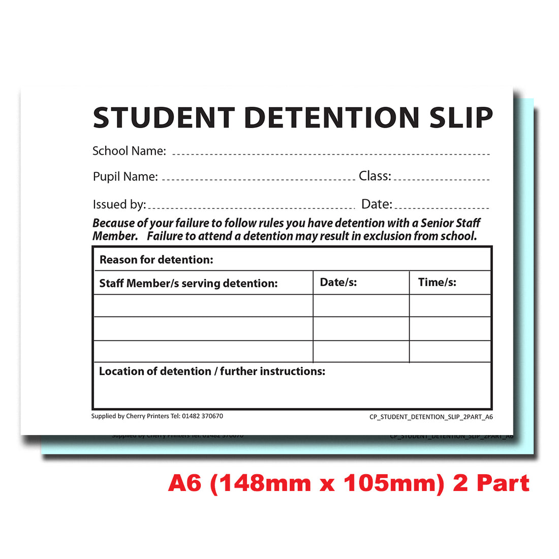 NCR School Detention Slip Duplicate Book A6 – Cherry Printers UK