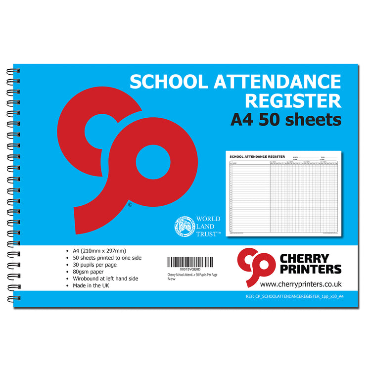School Attendance Register Book A4 | 50 Pages Wirobound — Cherry ...