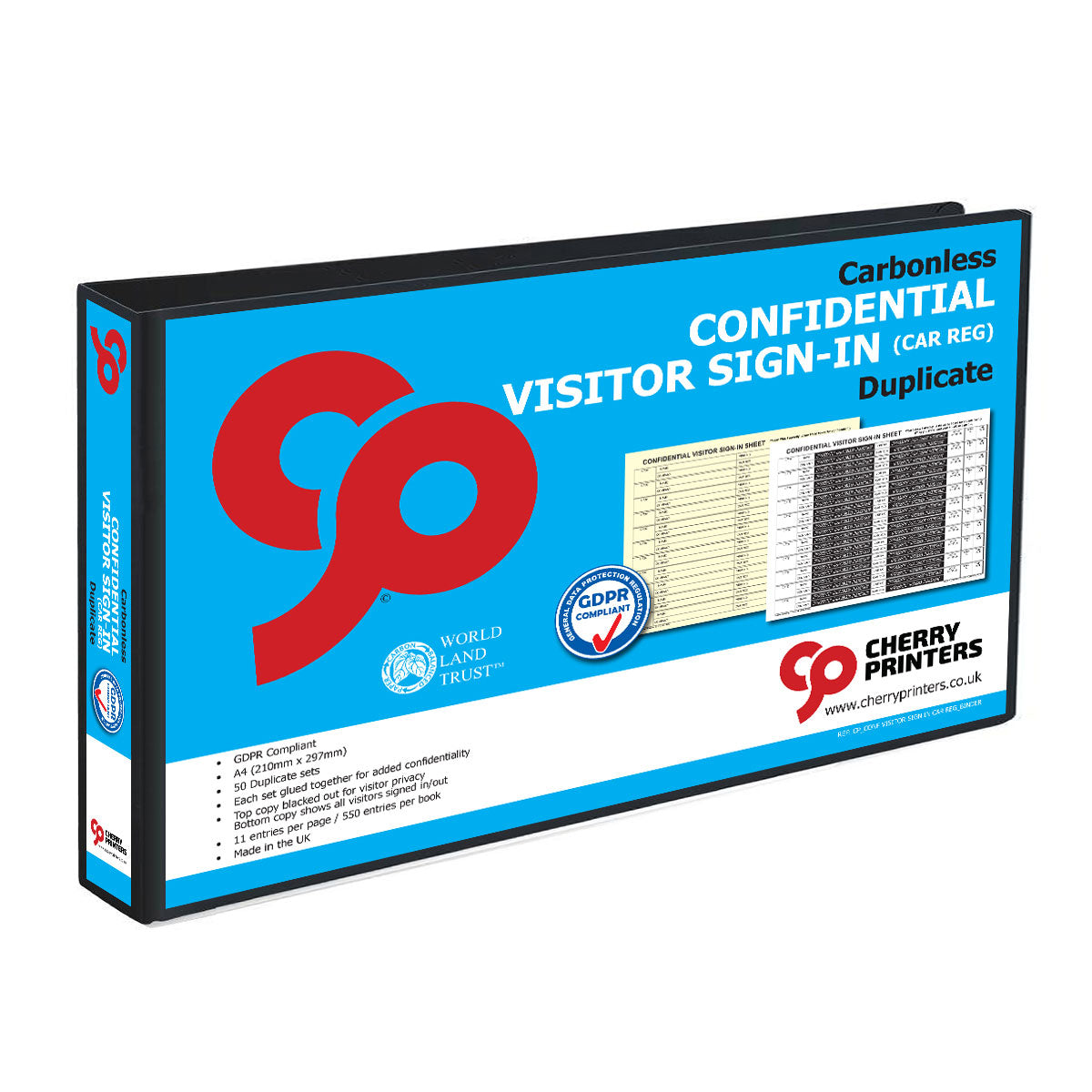 NCR Confidential Visitor Sign In CAR REG Ring Binder with 50 A4 Duplic ...