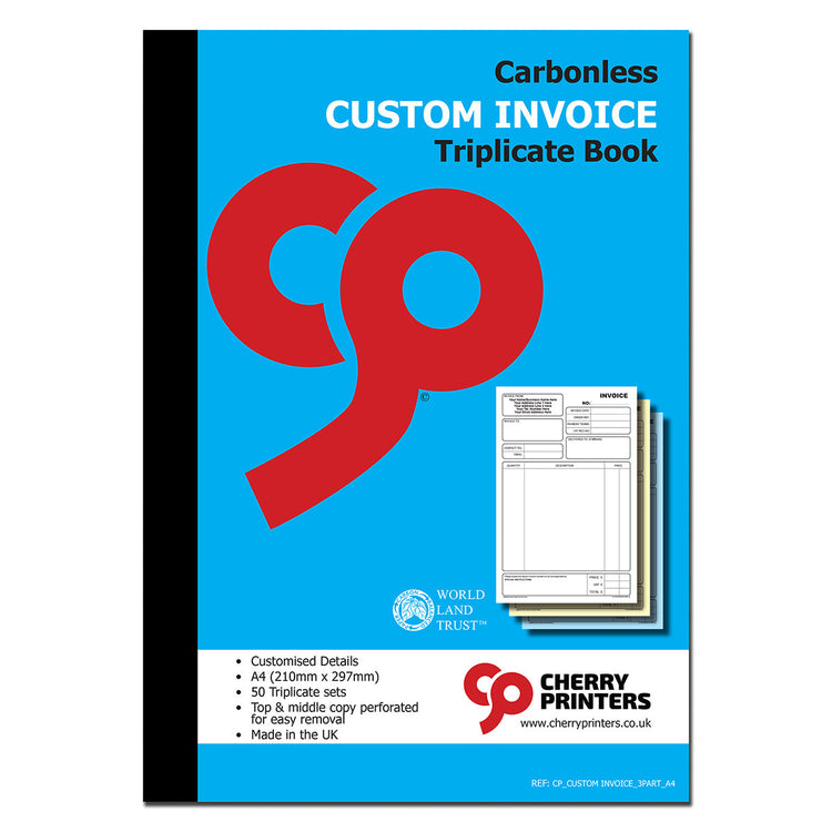 NCR *CUSTOM* Invoice Triplicate Book A4 | 2 Book Pack – Cherry Printers UK