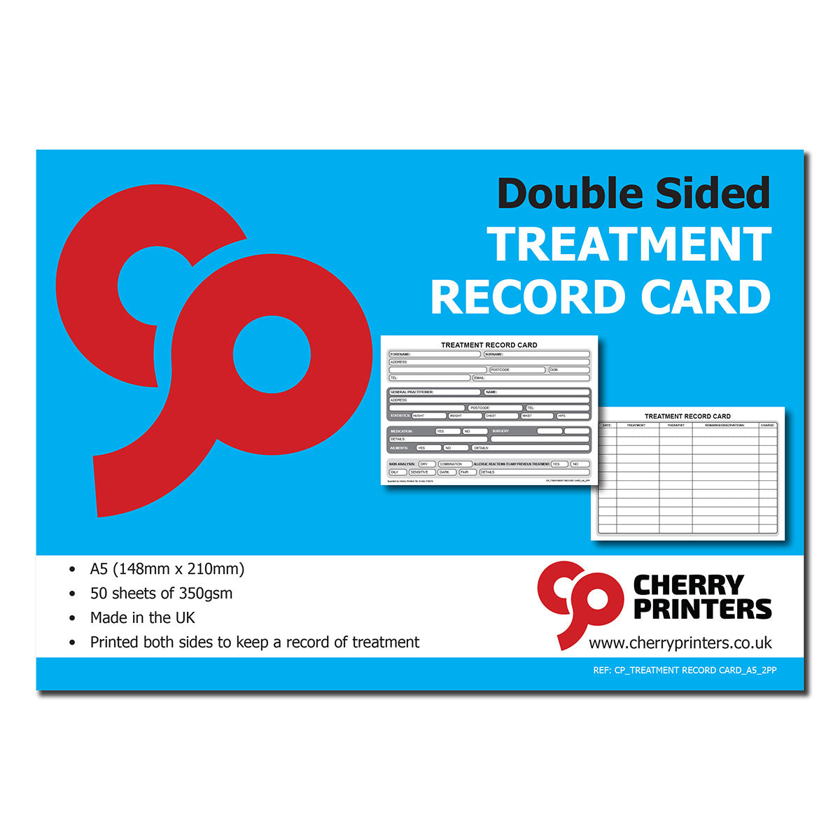Treatment Record Card Pad A5 50pages 350gsm – Cherry Printers UK