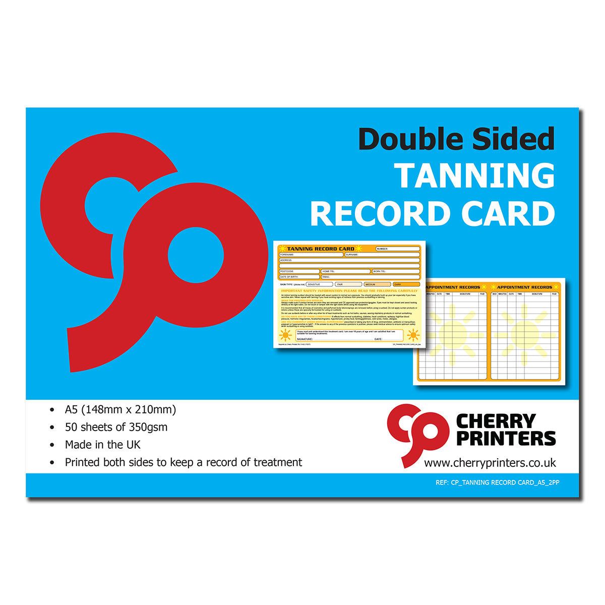 Tanning Record Card Pad A5 50pages 350gsm – Cherry Printers UK