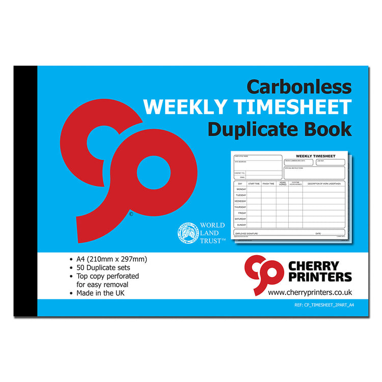 NCR Weekly Timesheet Book A4 Duplicate – Cherry Printers UK
