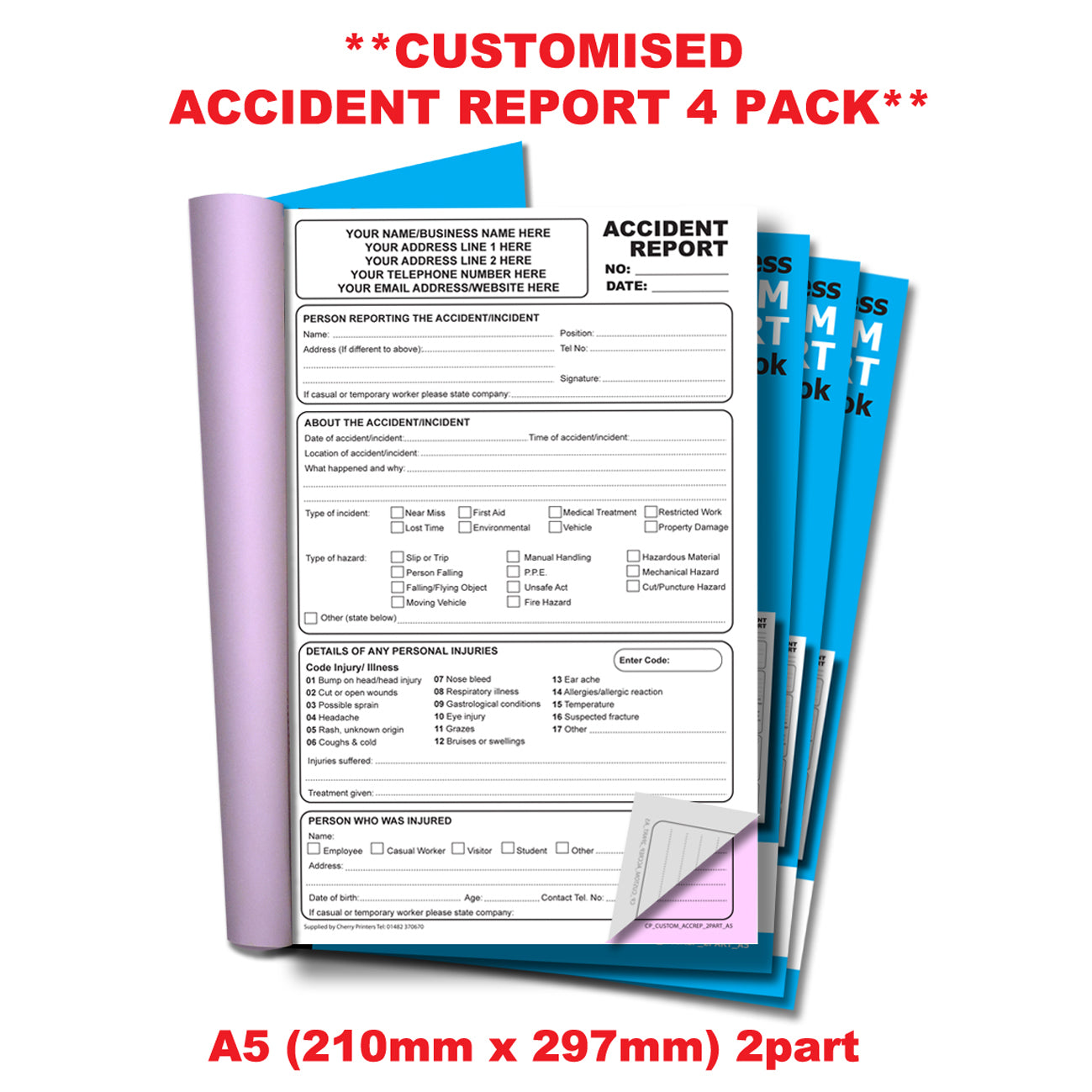 Custom Accident Report Duplicate Book A5 | 4 Pack — Cherry Printers UK