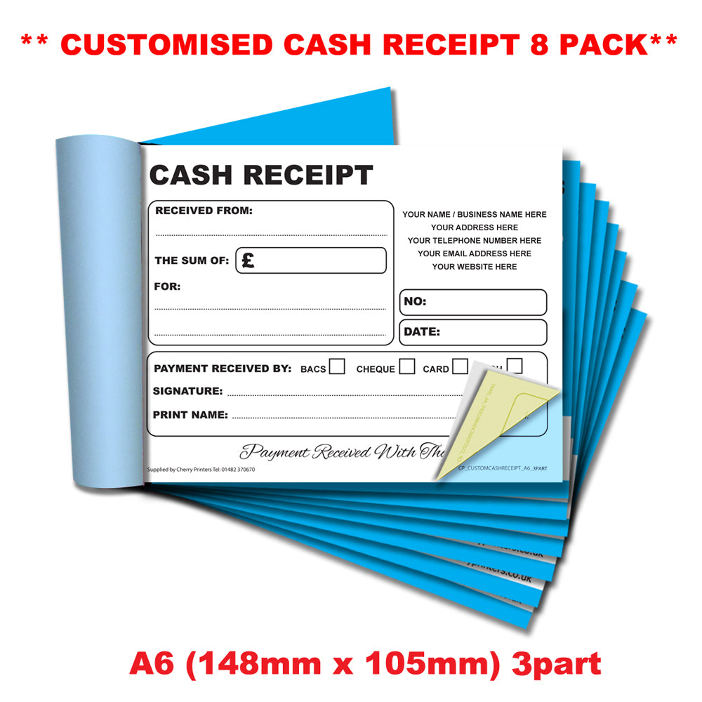 NCR *CUSTOM* Cash Receipt Triplicate Book A6 | 8 Book Pack – Cherry ...
