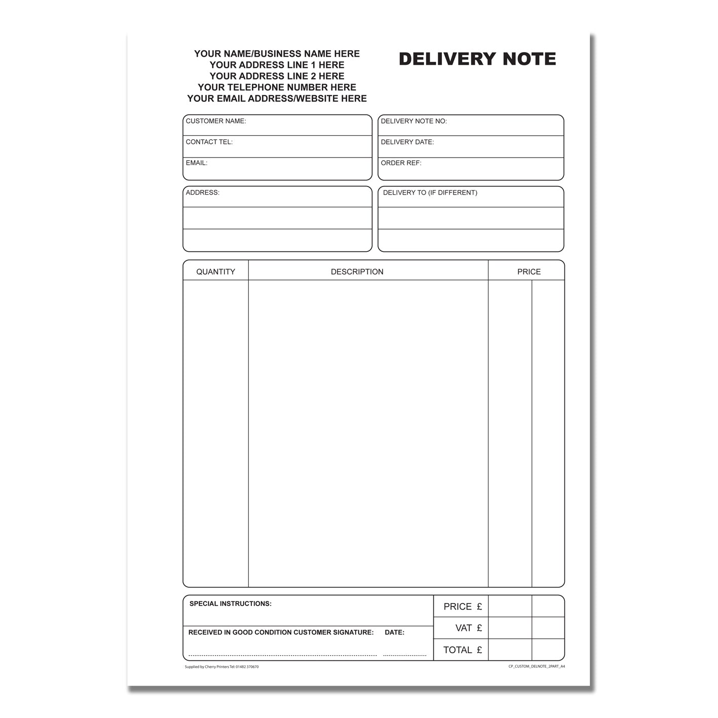 NCR *CUSTOM* Delivery Note Duplicate Book A4 | 2 Book Pack – Cherry ...