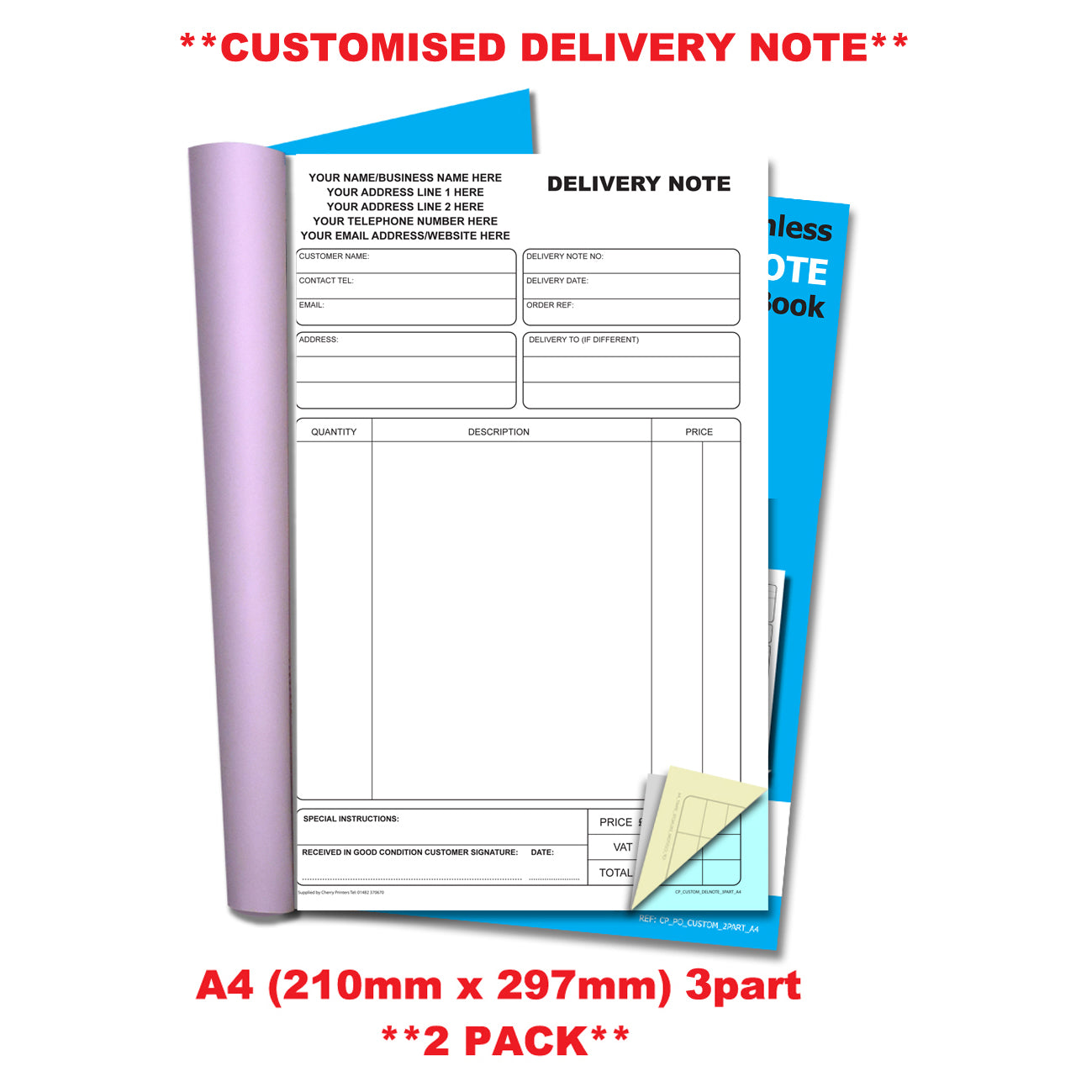 NCR *CUSTOM* Delivery Note Triplicate Book A4 | 2 Book Pack – Cherry ...