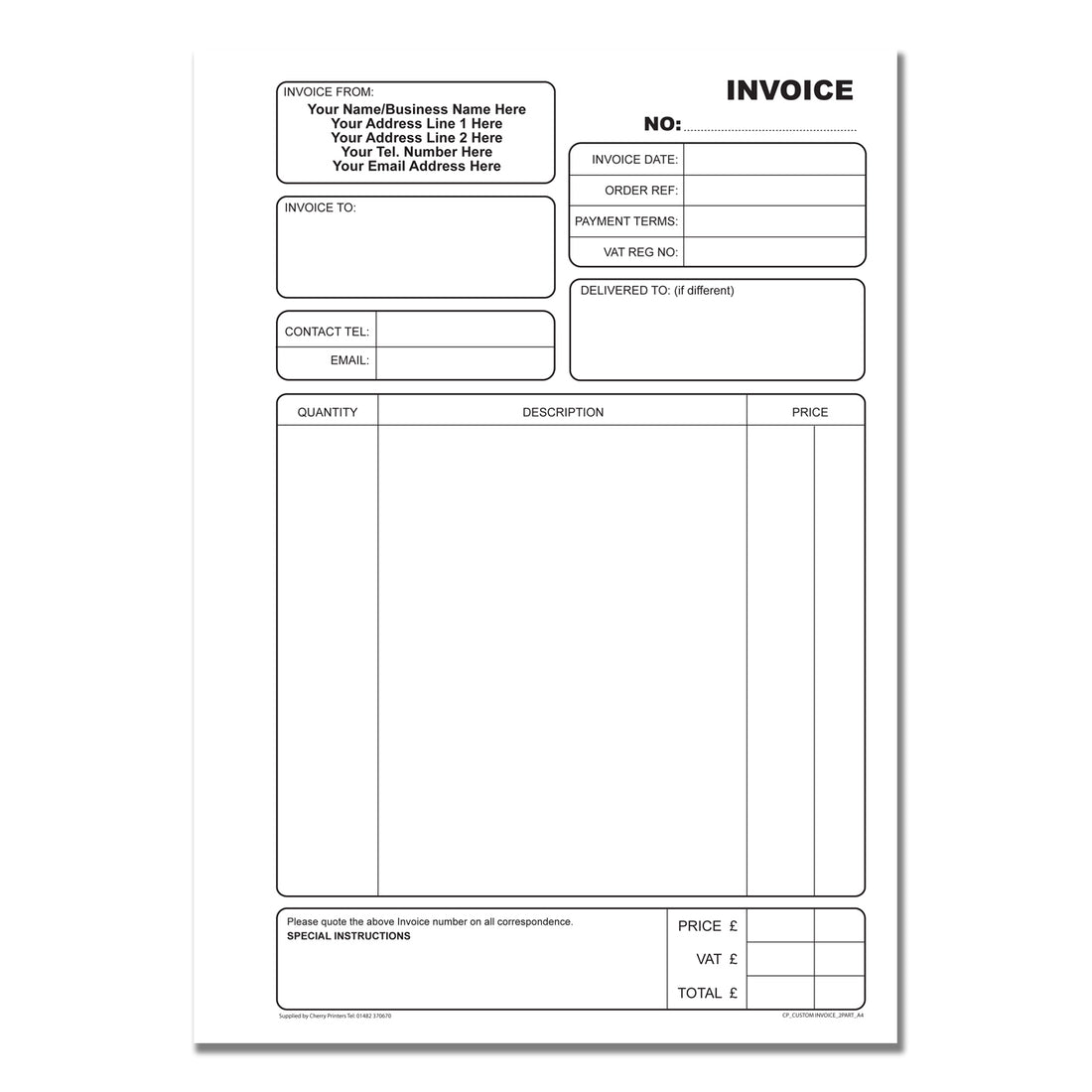 Custom Invoice Duplicate Book A4 | 2 Pack — Cherry Printers UK