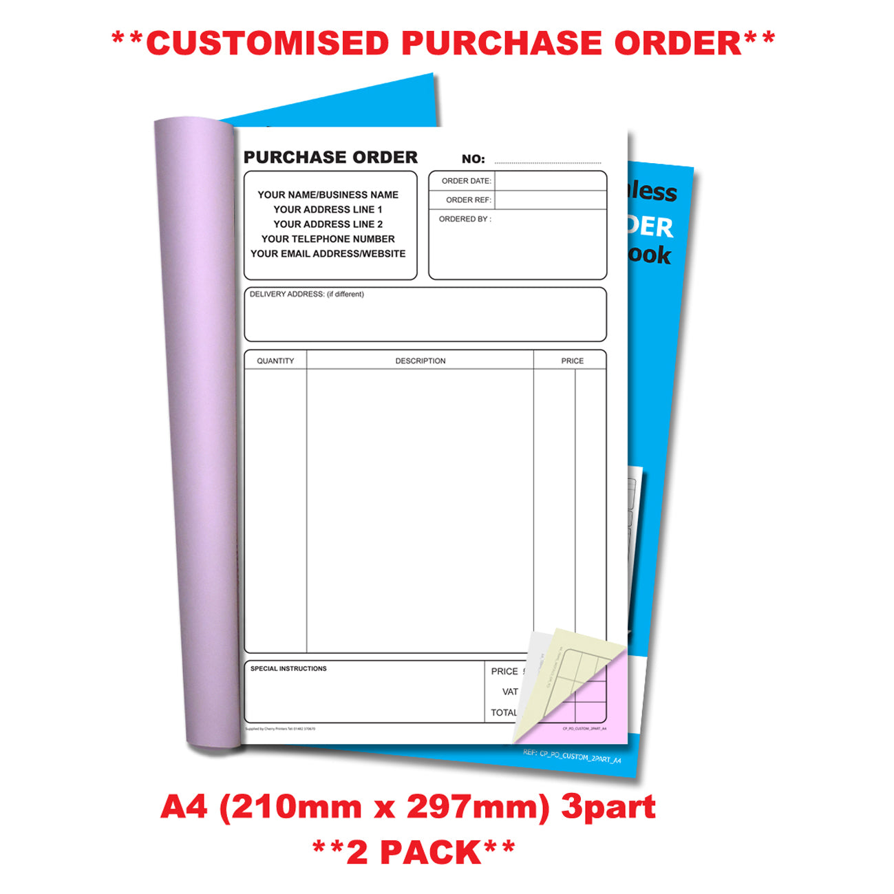 NCR *CUSTOM* Purchase Order Triplicate Book A4 | 2 Book Pack – Cherry ...