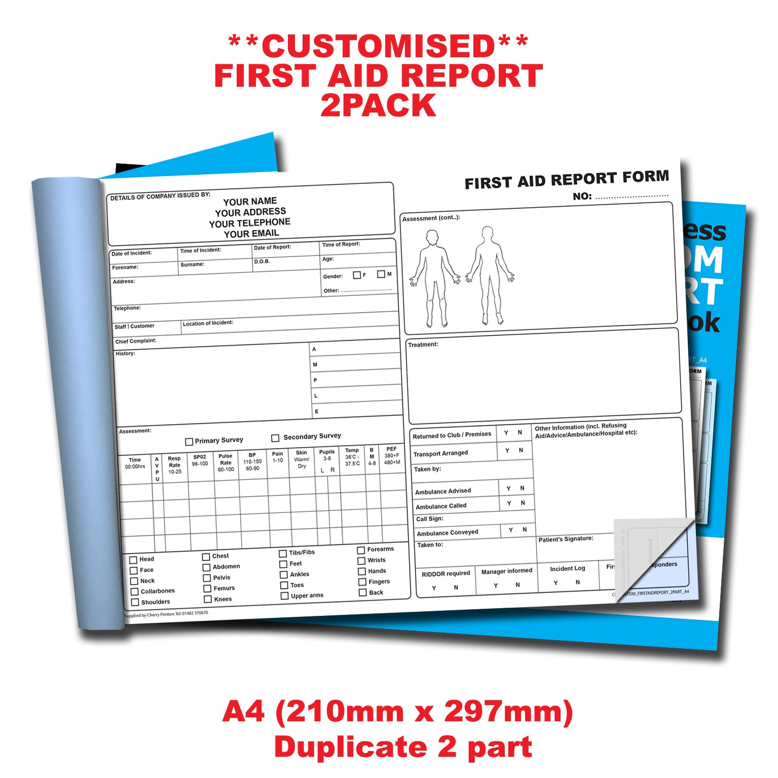 NCR *CUSTOM* First Aid Report Duplicate Book A4 | 2 Book Pack – Cherry ...