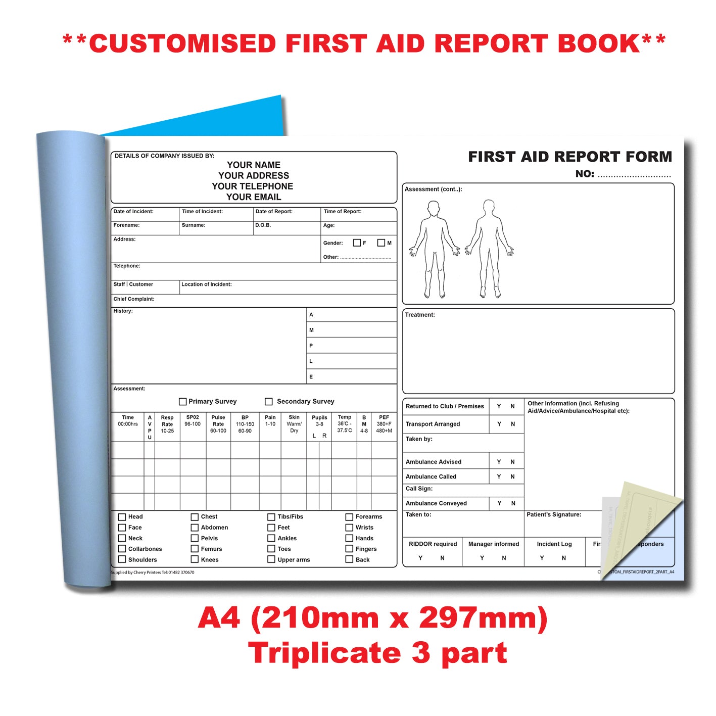NCR *CUSTOM* First Aid Report Triplicate Book A4 | 2 Book Pack – Cherry ...