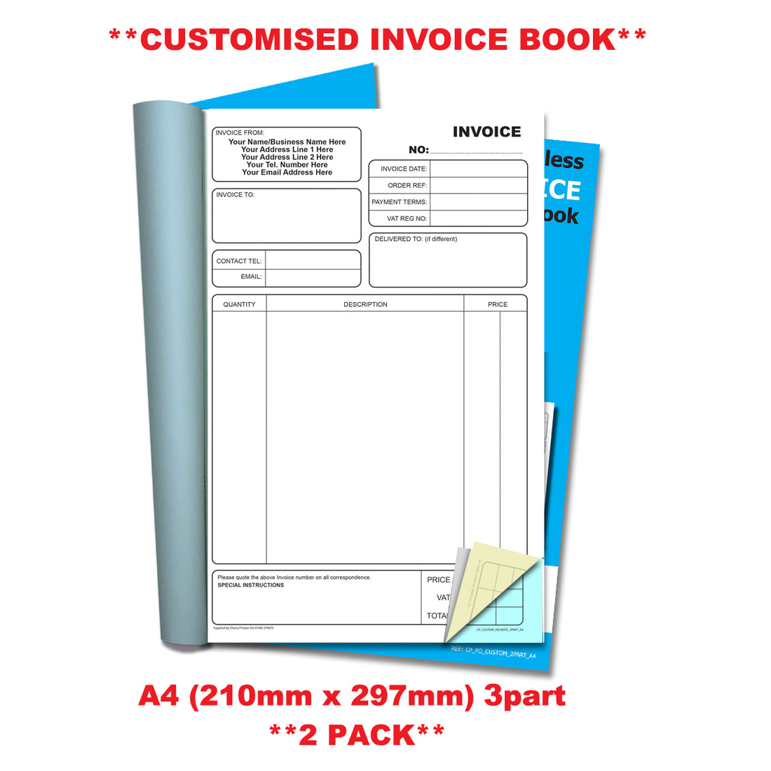 NCR *CUSTOM* Invoice Triplicate Book A4 | 2 Book Pack – Cherry Printers UK