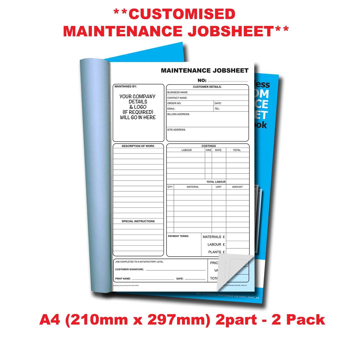 NCR *CUSTOM* Maintenance Jobsheet Duplicate Book A4 | 2 Book Pack ...