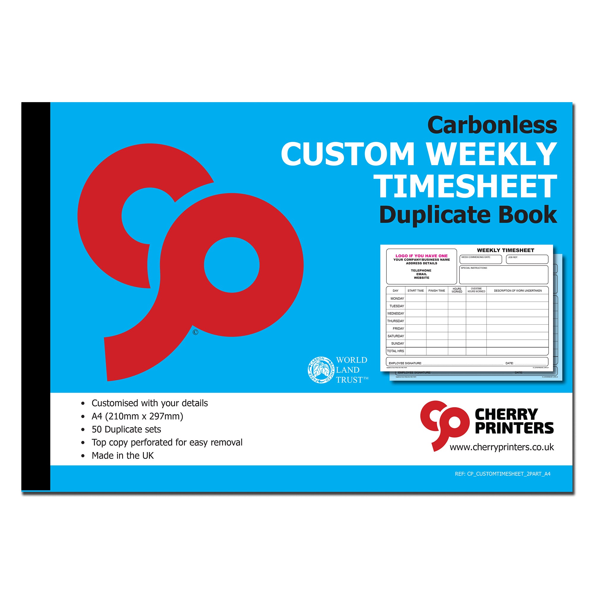 NCR *CUSTOM* Weekly Timesheet Duplicate Book A4 | 2 Book Pack – Cherry ...
