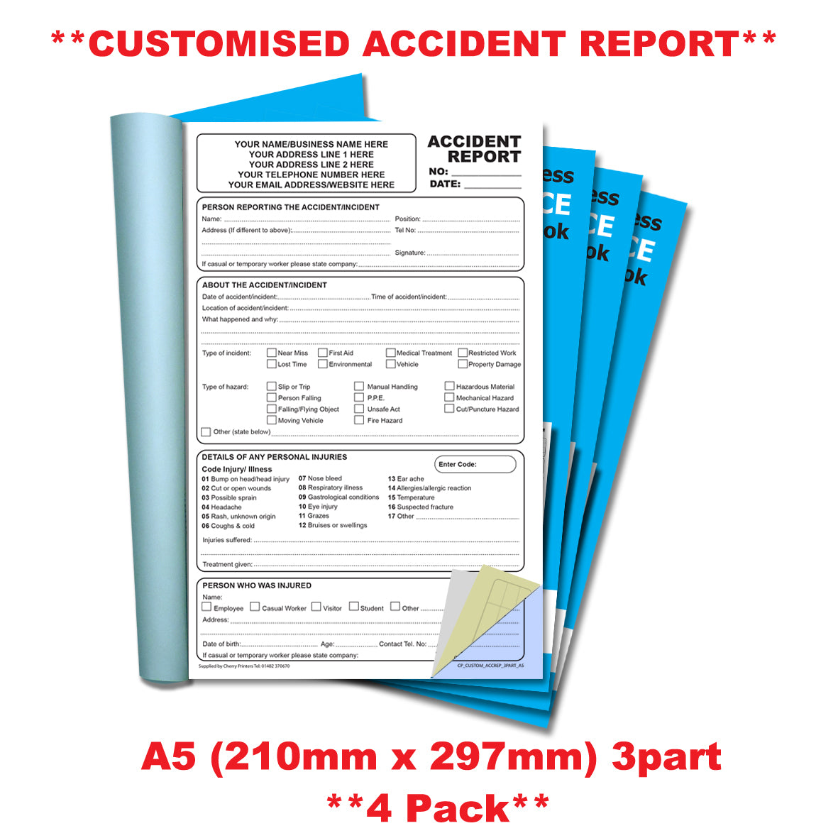 NCR *CUSTOM* Accident Report Triplicate Book A5 | 4 Book Pack – Cherry ...