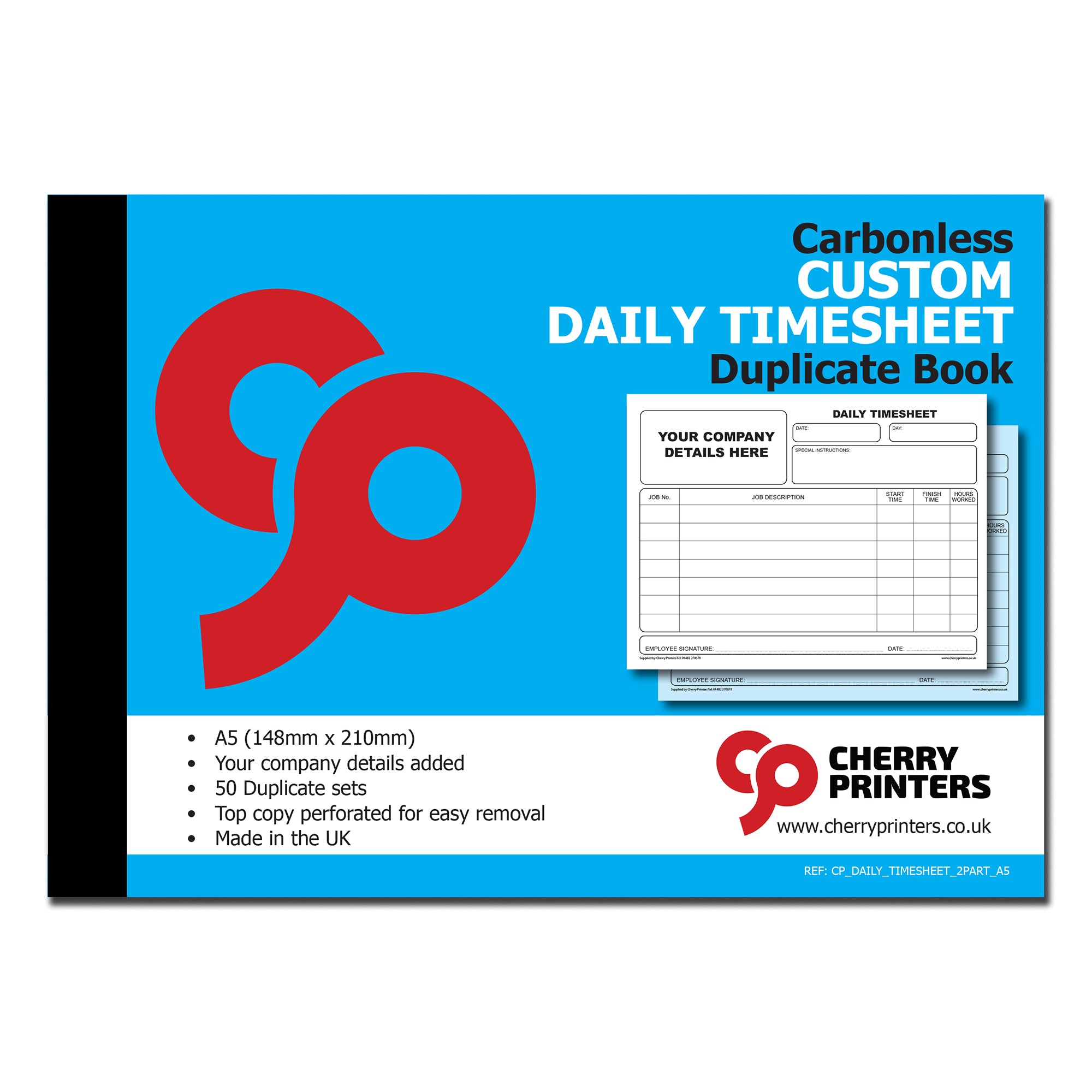 NCR *CUSTOM* Daily Timesheet Duplicate Book A5 | 4 Book Pack – Cherry ...