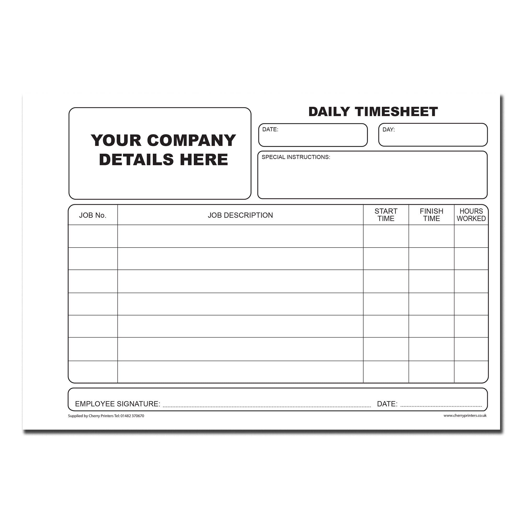 NCR *CUSTOM* Daily Timesheet Duplicate Book A5 | 4 Book Pack#N ...