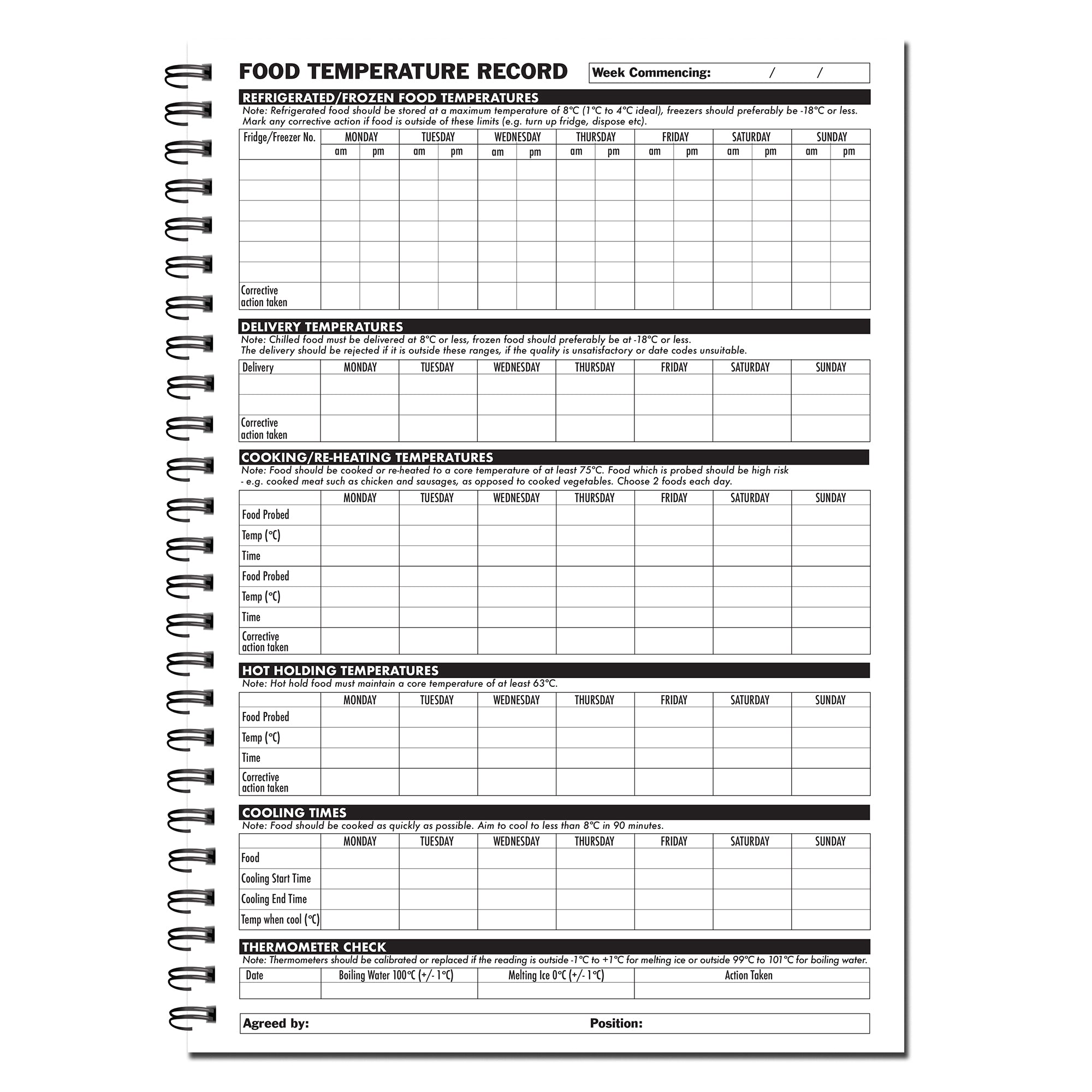 Food Temperature Record Book A4 52Pages 120gsm Wirobound – Cherry ...