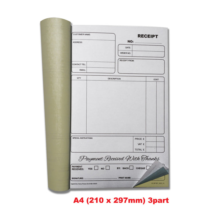 NCR Receipt Book A4 Triplicate – Cherry Printers UK