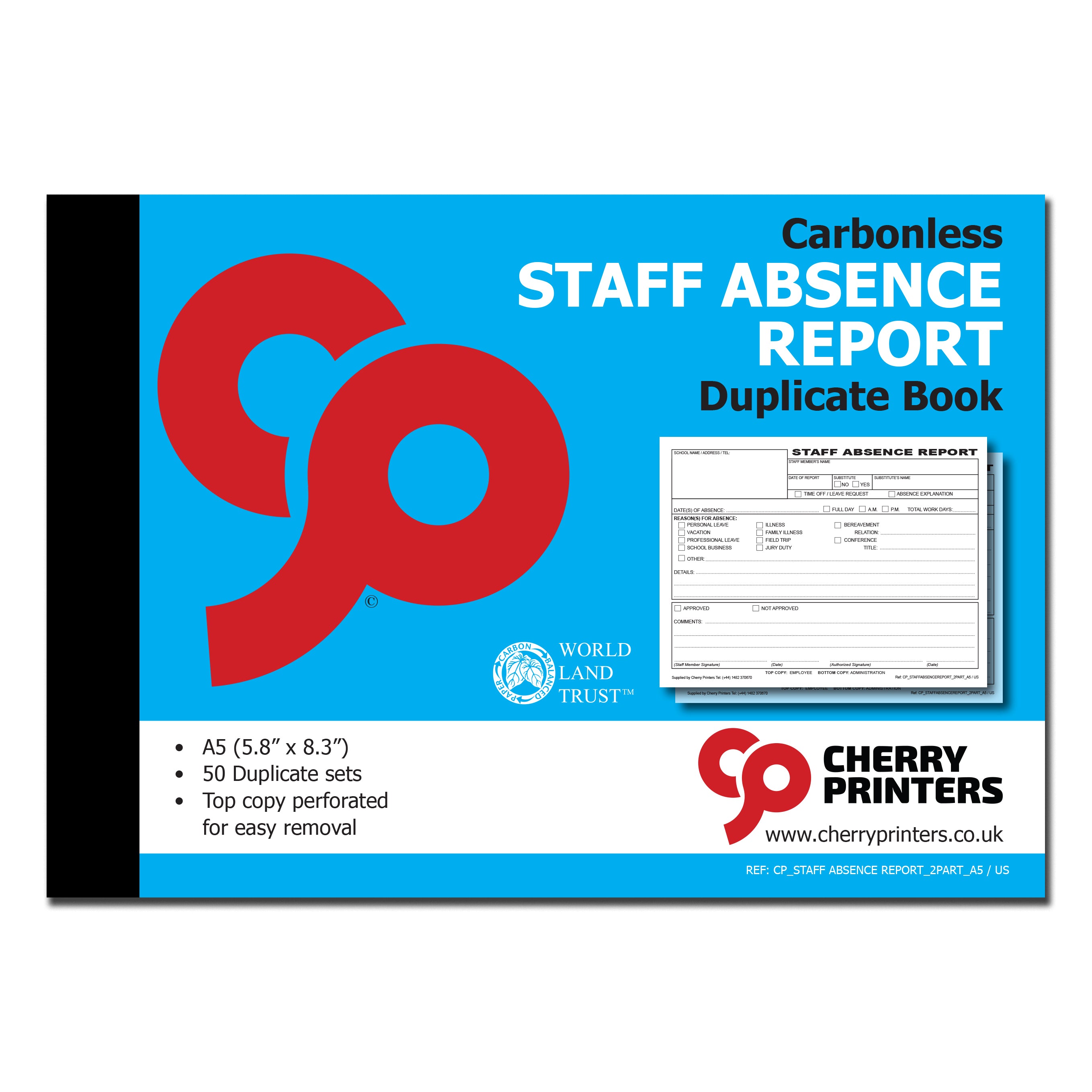 Staff Absence Report | Duplicate Book | 2 part | Carbonless | 50 Sets ...
