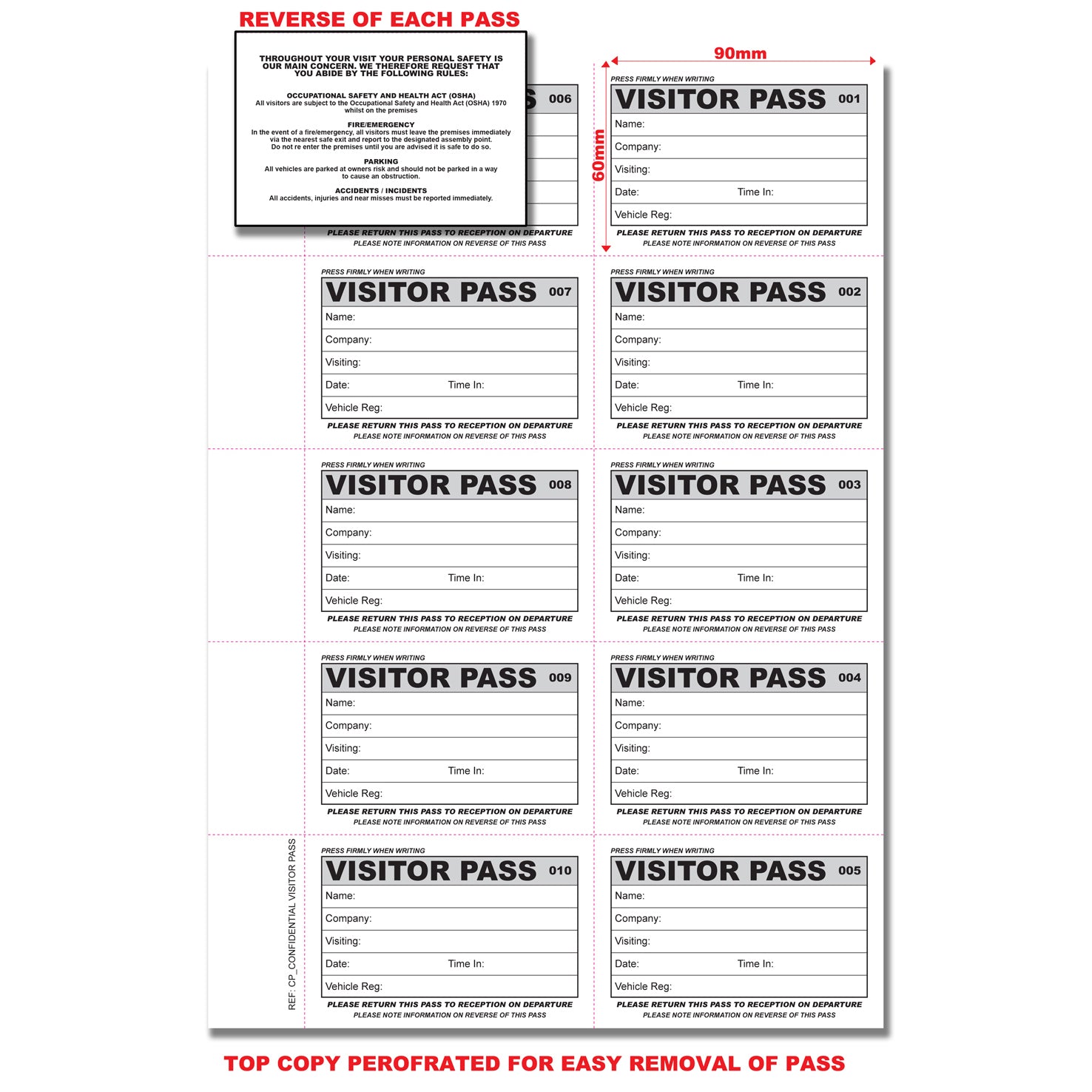 Confidential Visitor Passes | ID Badges | Duplicate | 2 part | Carbonl ...